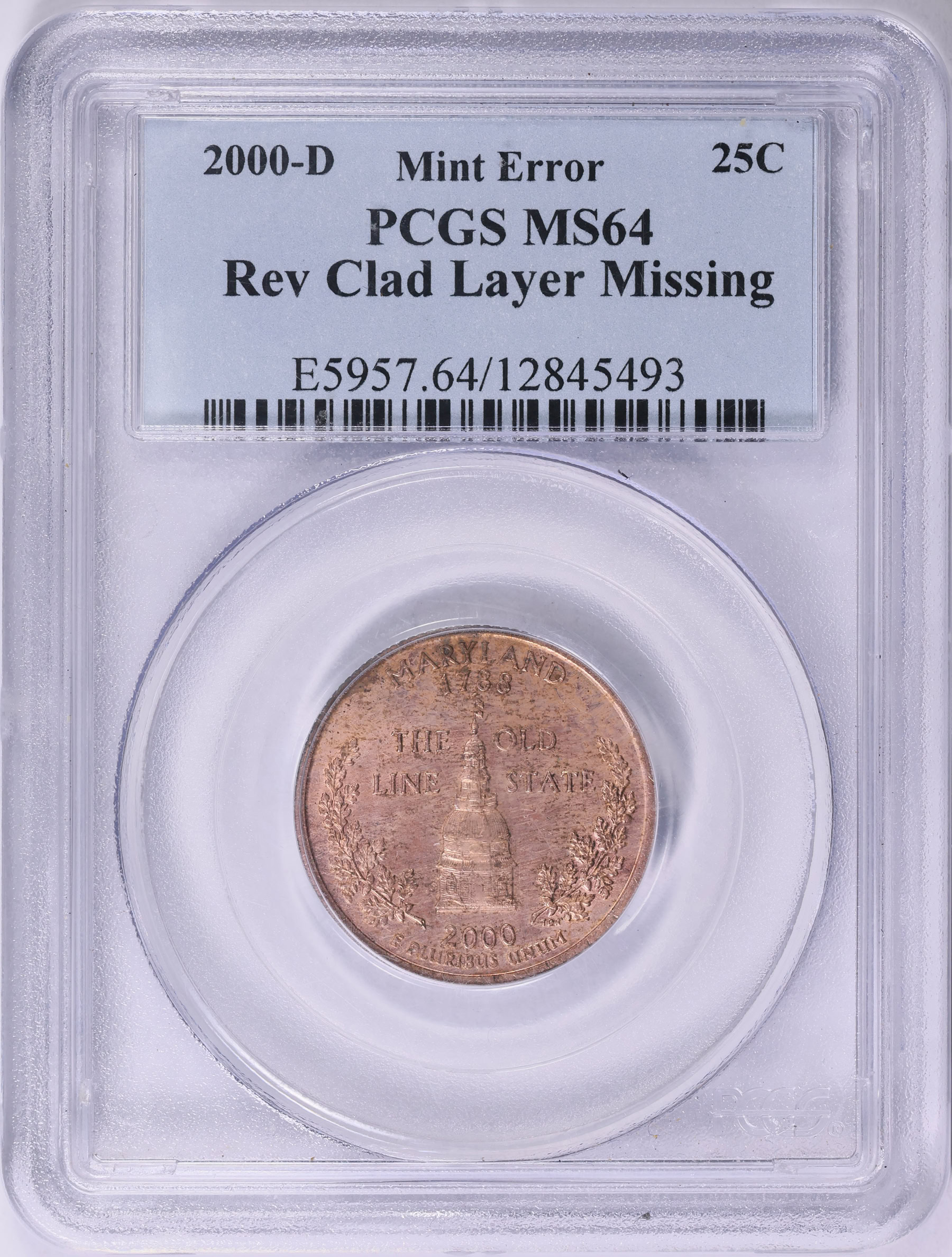 Mint Error 2000-D State Quarter Maryland Reverse Clad Layer Missing ...