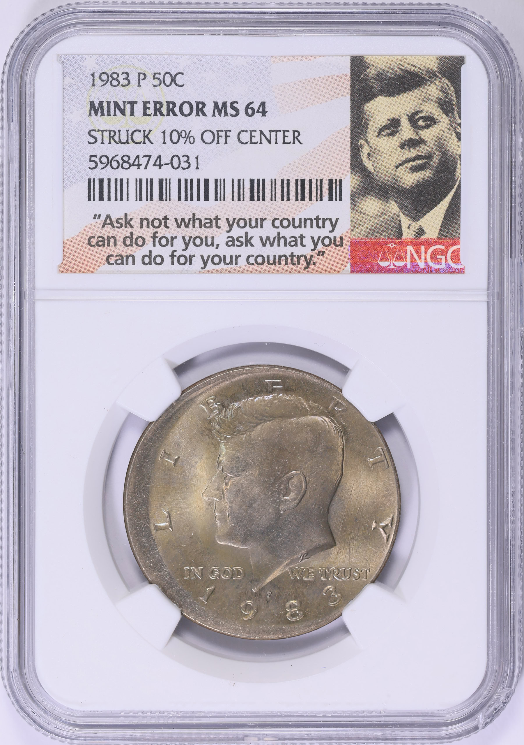 Mint Error 1983-P Kennedy Half Dollar Struck 10% Off Center NGC MS-64 (Toned) | NGC Cert ...