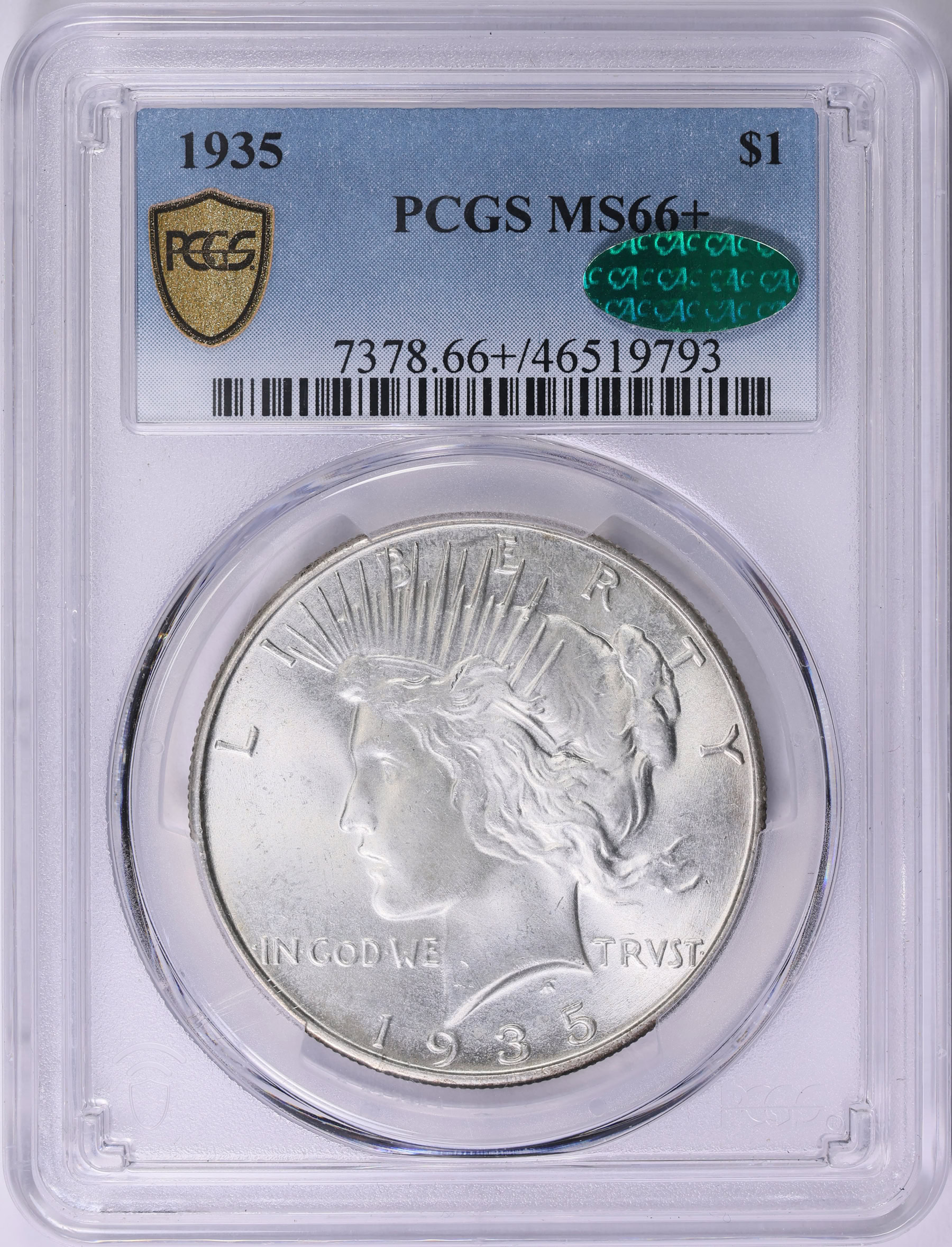 1935 Peace Silver Dollar PCGS MS-66+ (CAC Green) (Item 1885565) | GreatCollections Coin Auctions