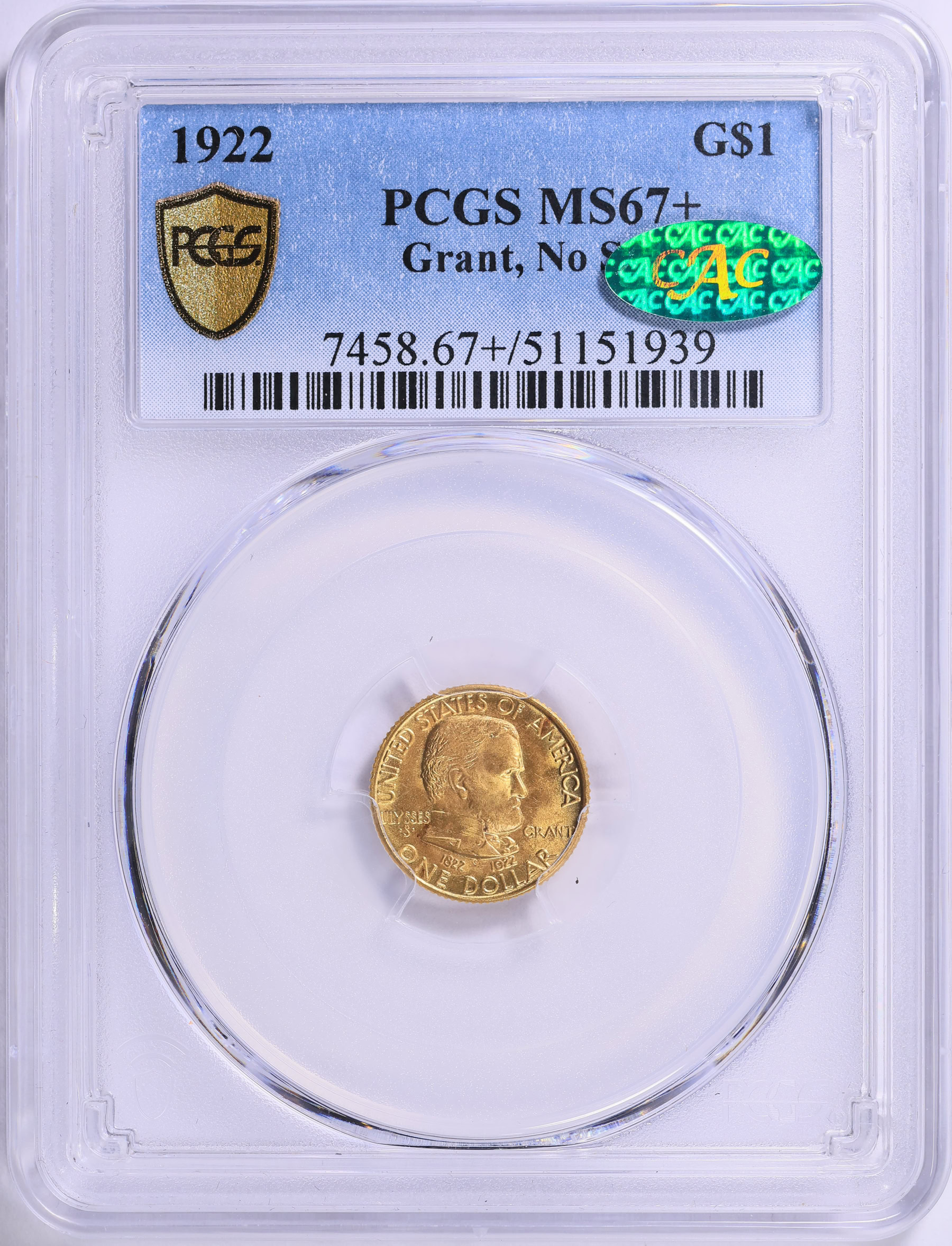 1922 Grant Gold Dollar No Star PCGS MS-67+ (CAC Green) (Item 1885567 ...