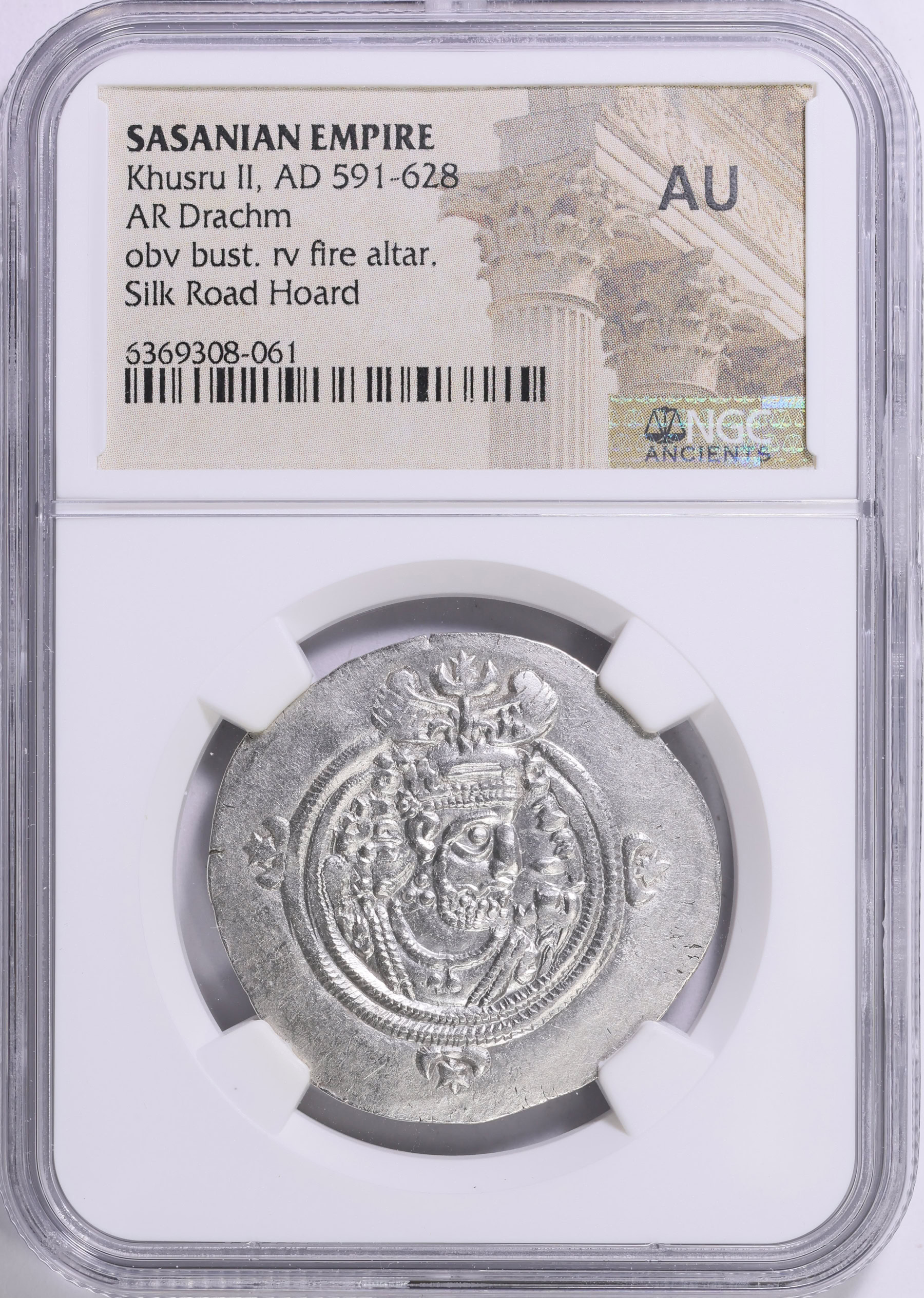 Ancient Sasanian Empire, Khusru II (A.D. 591-628) AR Drachm NGC AU (Ex ...