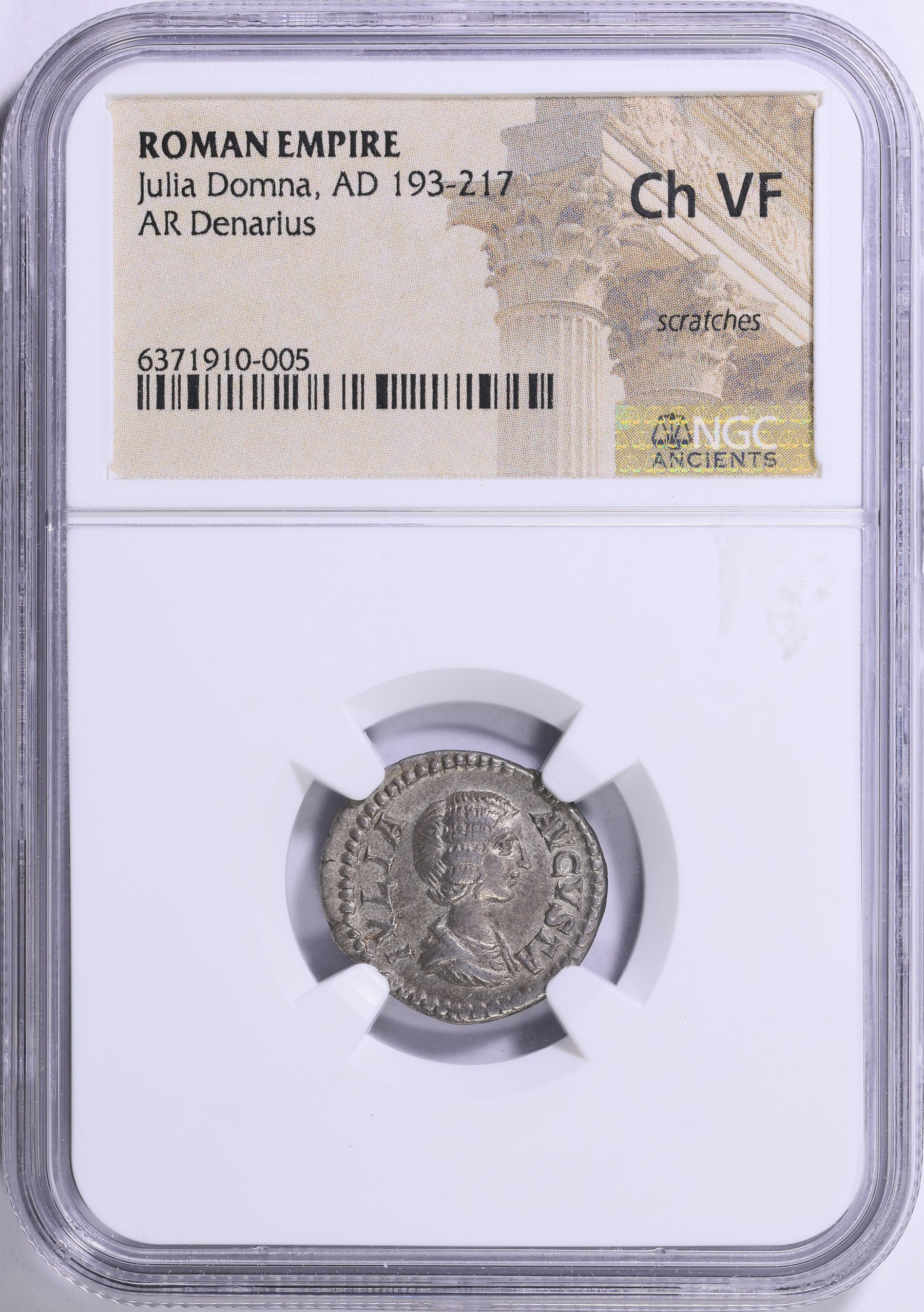 Ancient Roman Empire, Julia Domna Augusta (A.D. 193-217) A.D. 204 AR Denarius Rome Mint NGC CH ...