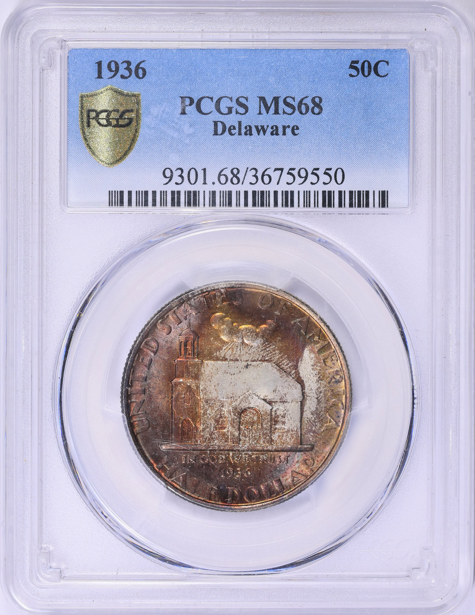 1936 Delaware Tercentenary Half Dollar PCGS MS-68 (Toned) (Item 1886055 ...