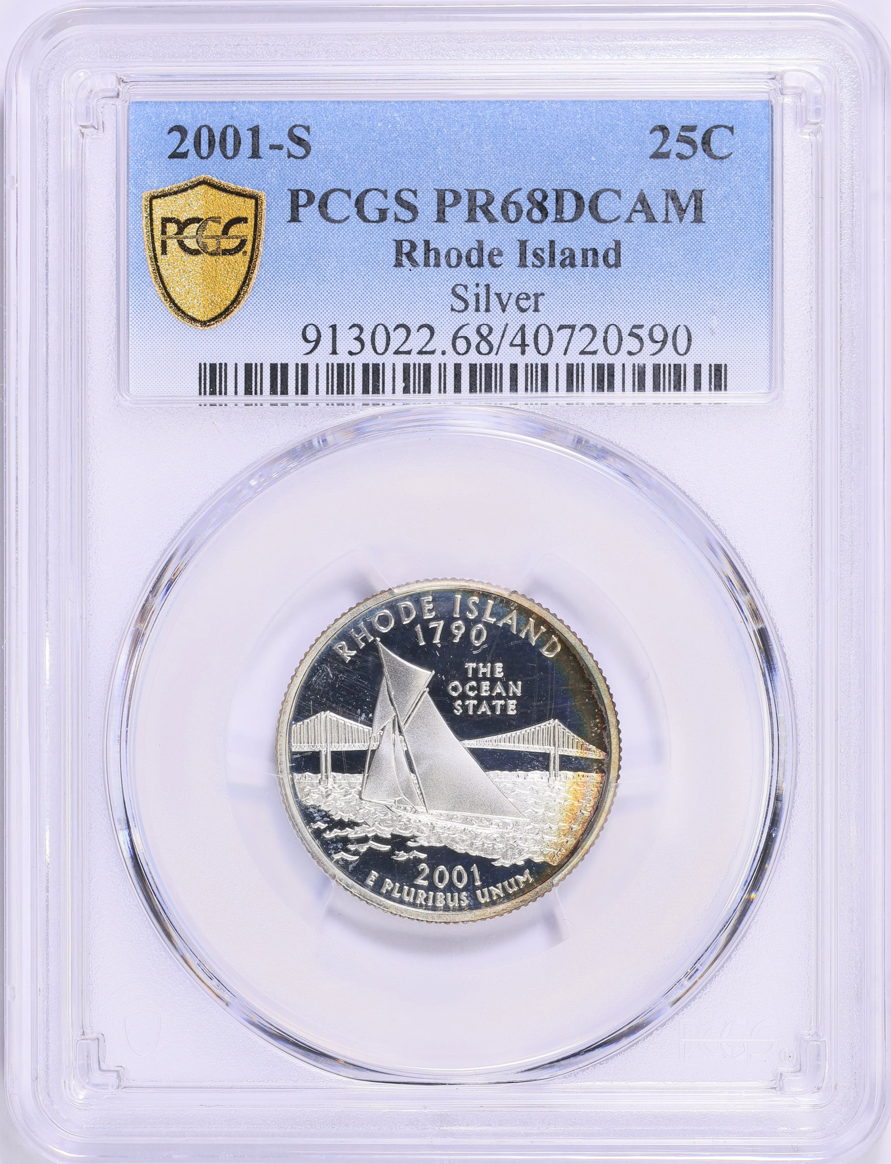 2001-S State Quarter Rhode Island Silver PCGS Proof-68 DCAM (Toned ...