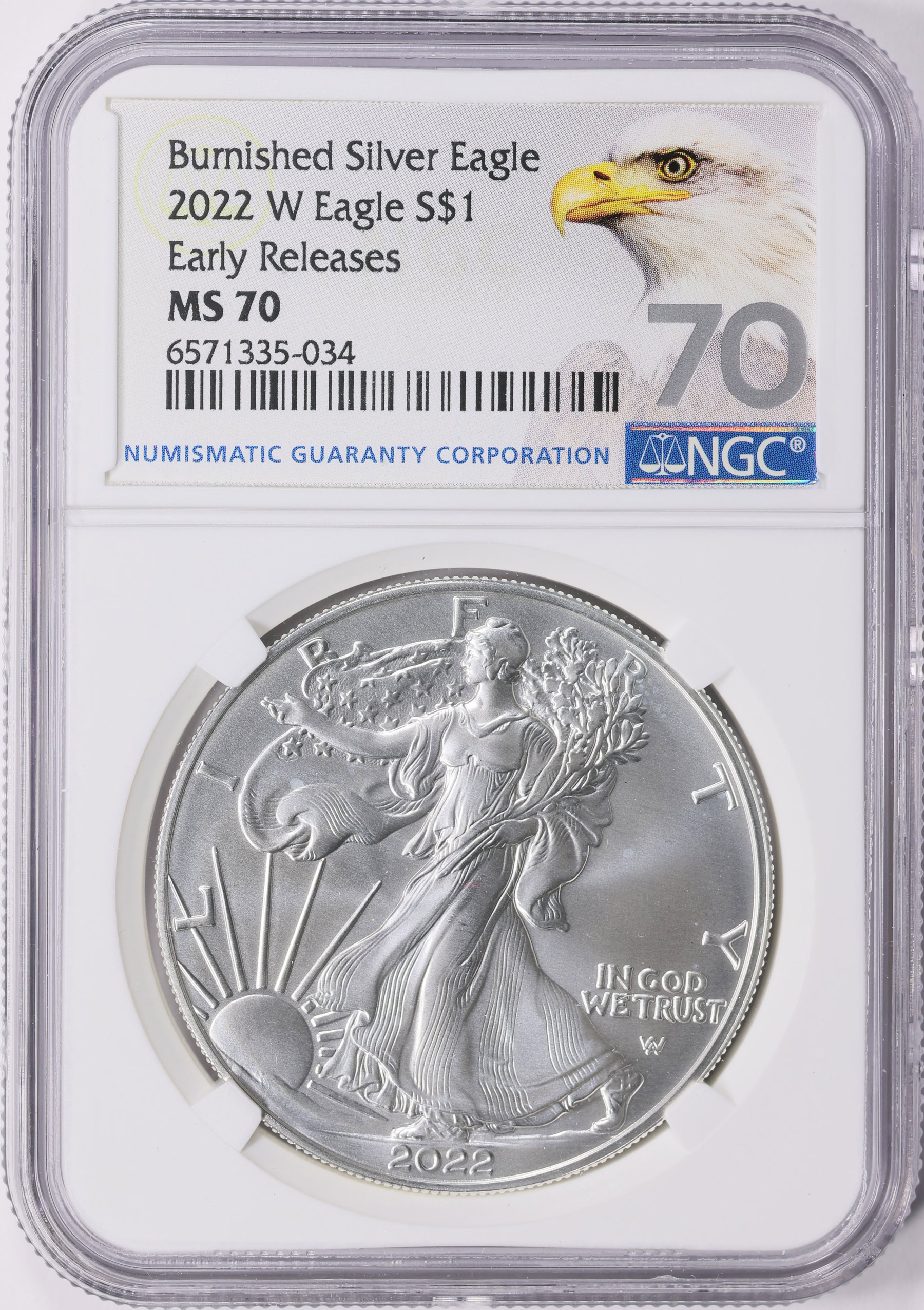 2022-W $1 Silver Eagle Burnished Early Releases NGC MS-70 (Eagle Label) (Item 1886542 ...