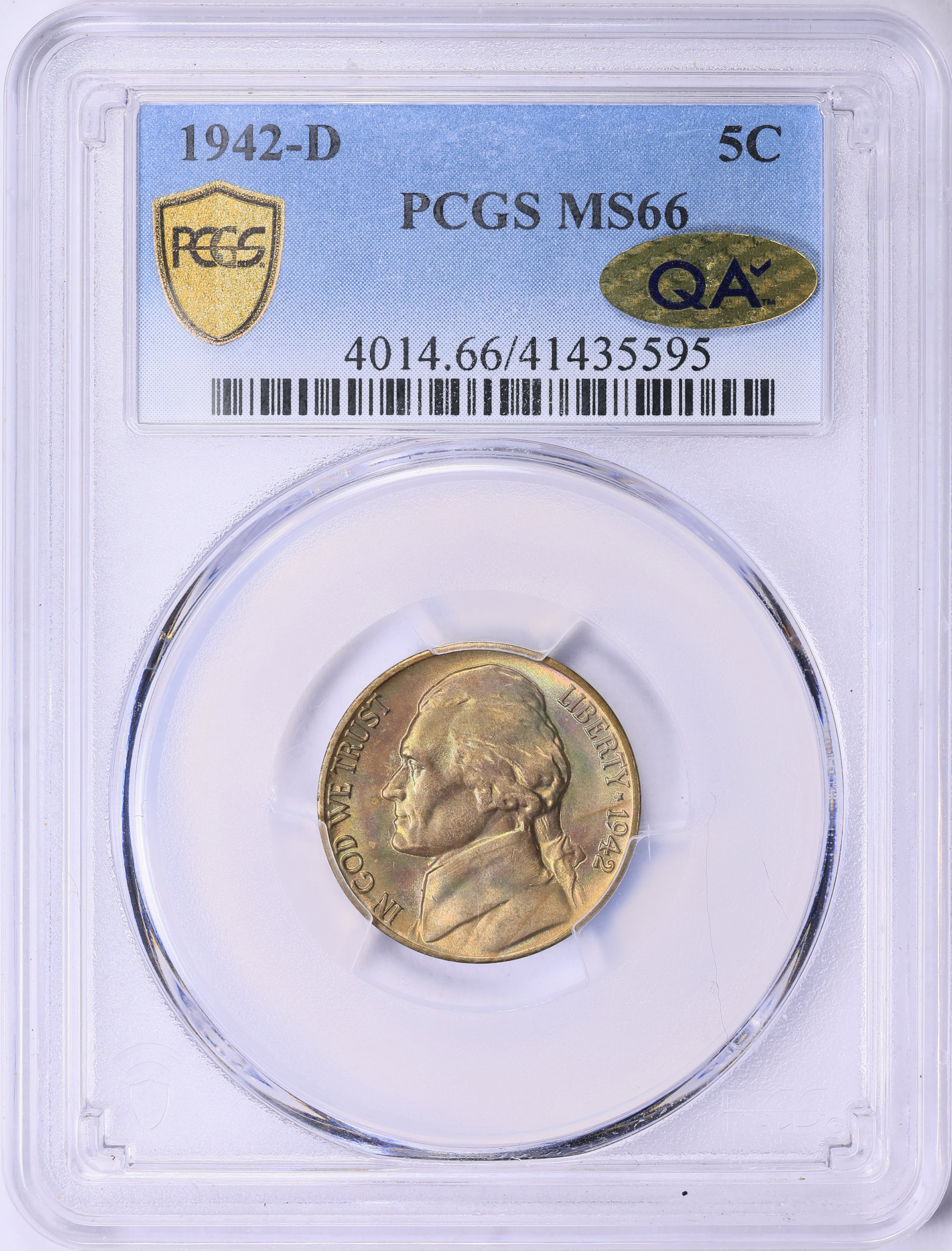 1942-D Jefferson Nickel Type 1 PCGS MS-66 (QA) (Toned) (Item 1886821 ...