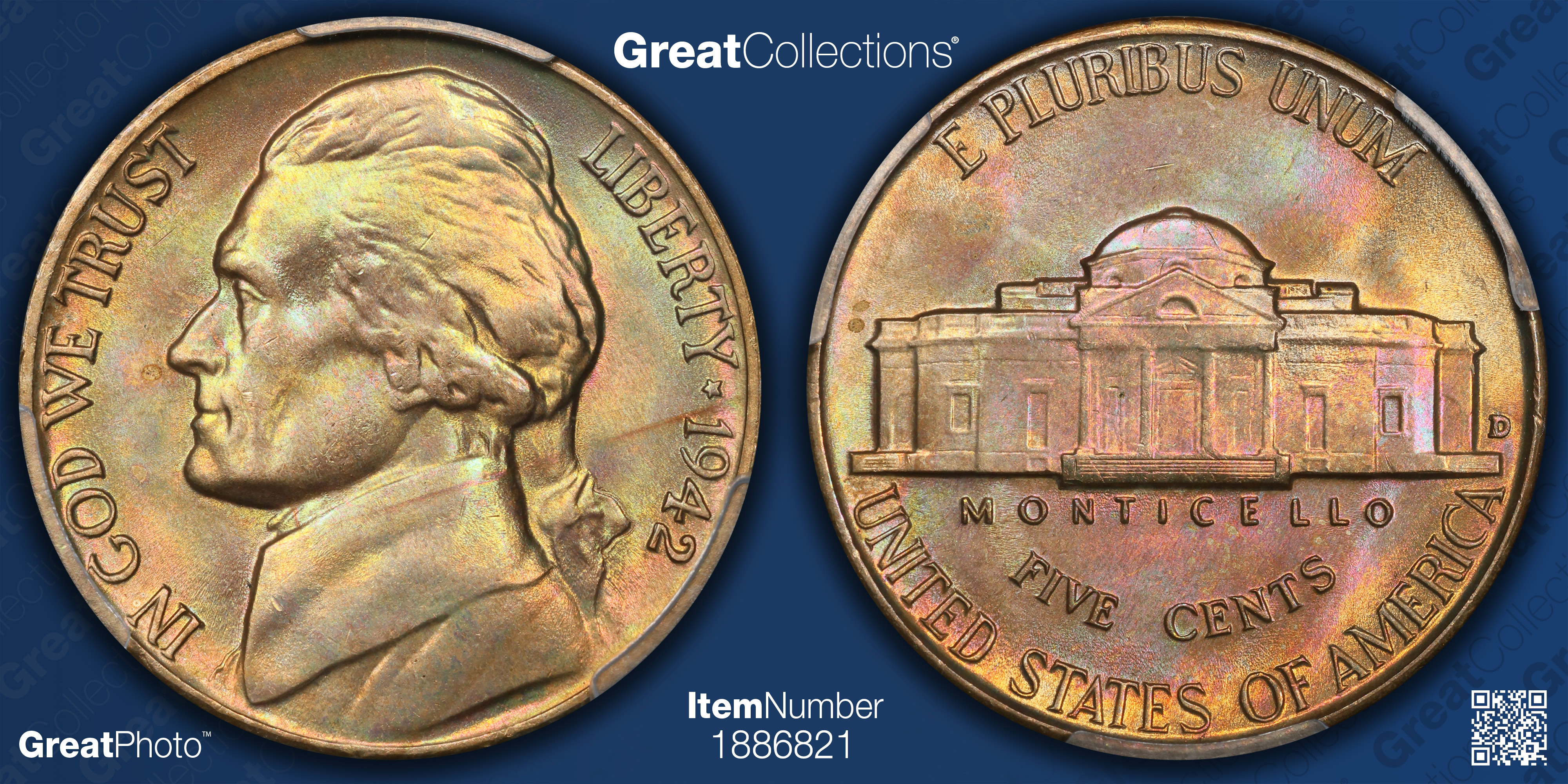 1942-D Jefferson Nickel Type 1 PCGS MS-66 (QA) (Toned) (Item 1886821 ...