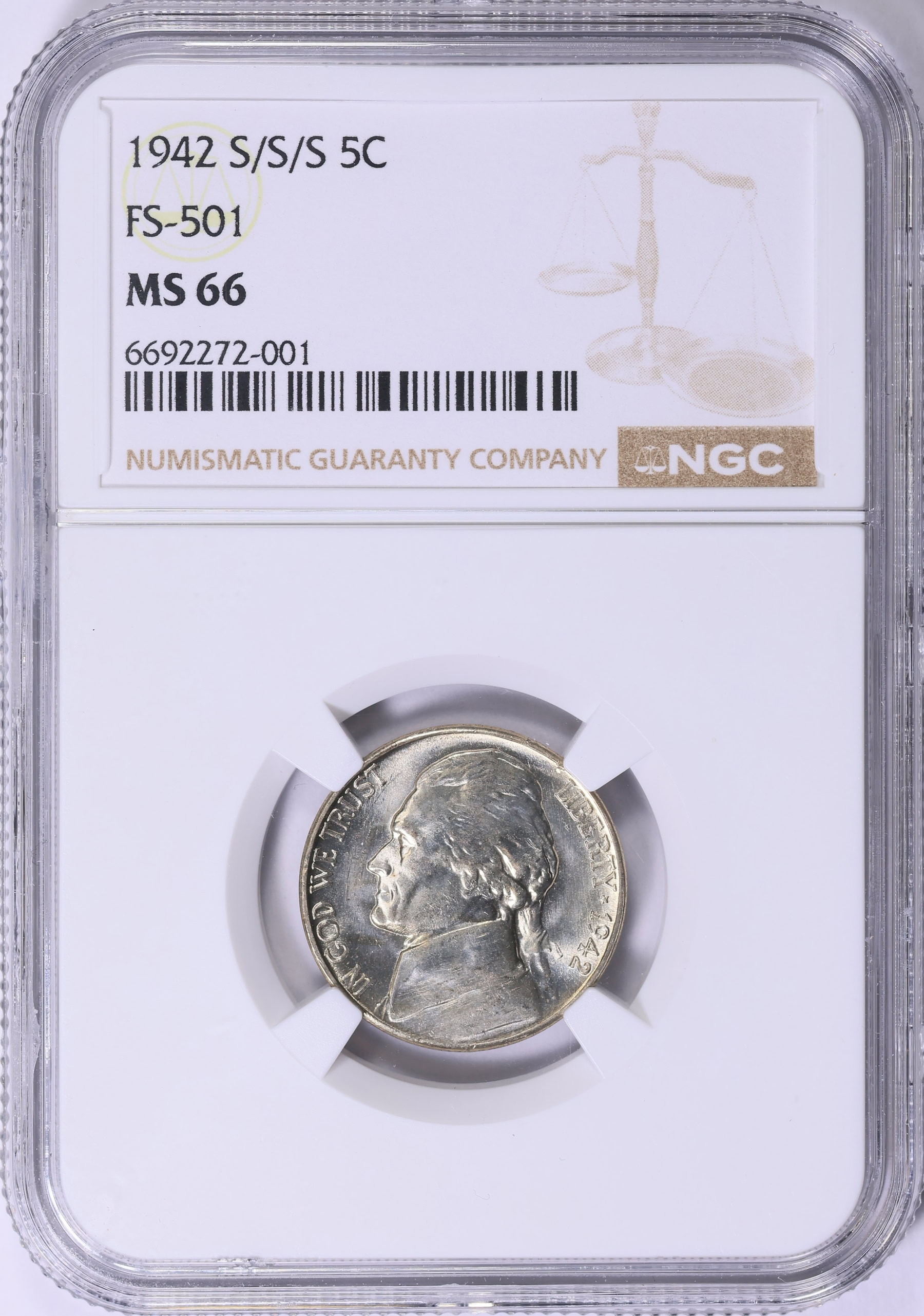 1942-S/S/S Jefferson Nickel FS-501 NGC MS-66 | NGC Cert #6692272-001 ...