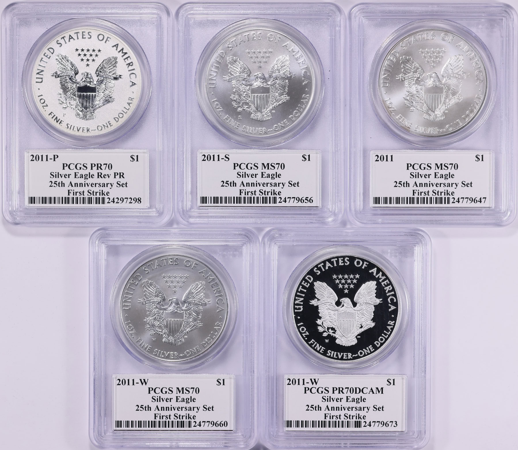 2011 25th Anniversary $1 Silver Eagle Set First Strike PCGS MS-70/Proof ...