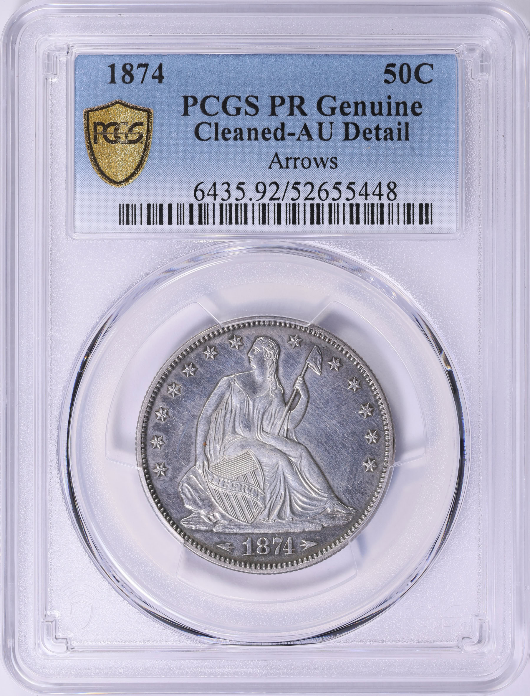 1874 Seated Liberty Half Dollar Arrows Proof PCGS Genuine AU Details (Item 1887184 ...