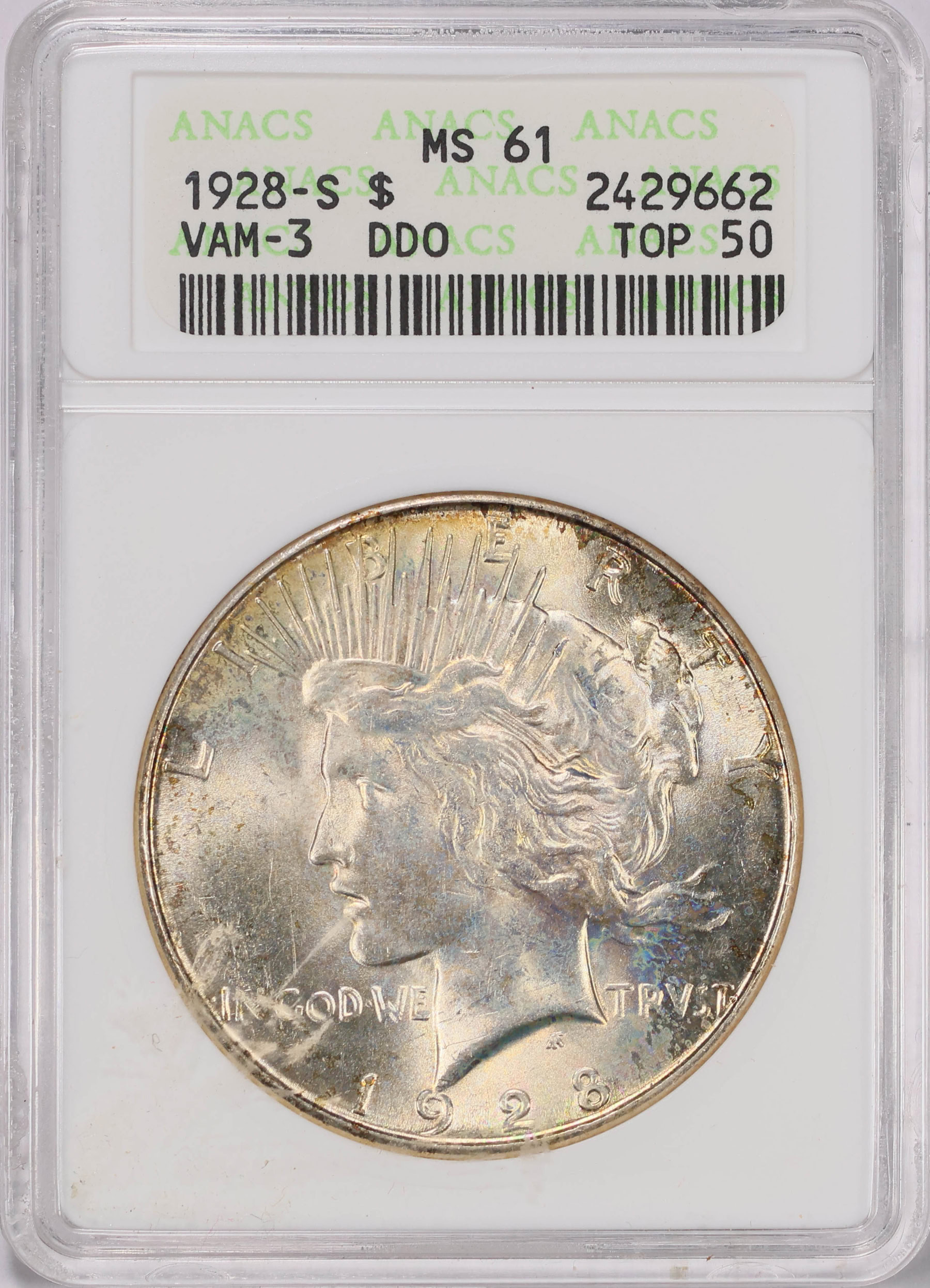 1928-S Peace Silver Dollar DDO VAM-3 Top 50 ANACS MS-61 OH (Item 1887332) | GreatCollections ...