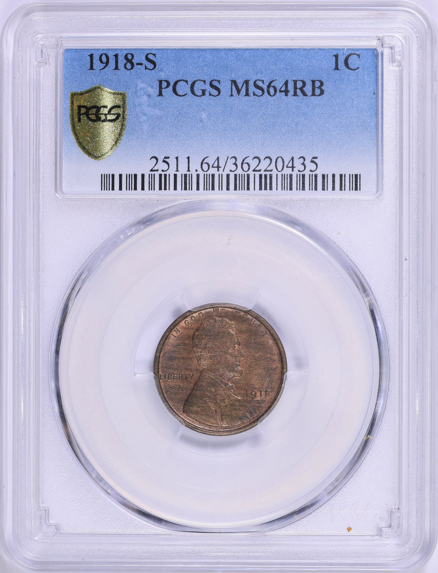 1918-S Lincoln Cent PCGS MS-64 RB (Item 1887466) | GreatCollections Coin Auctions