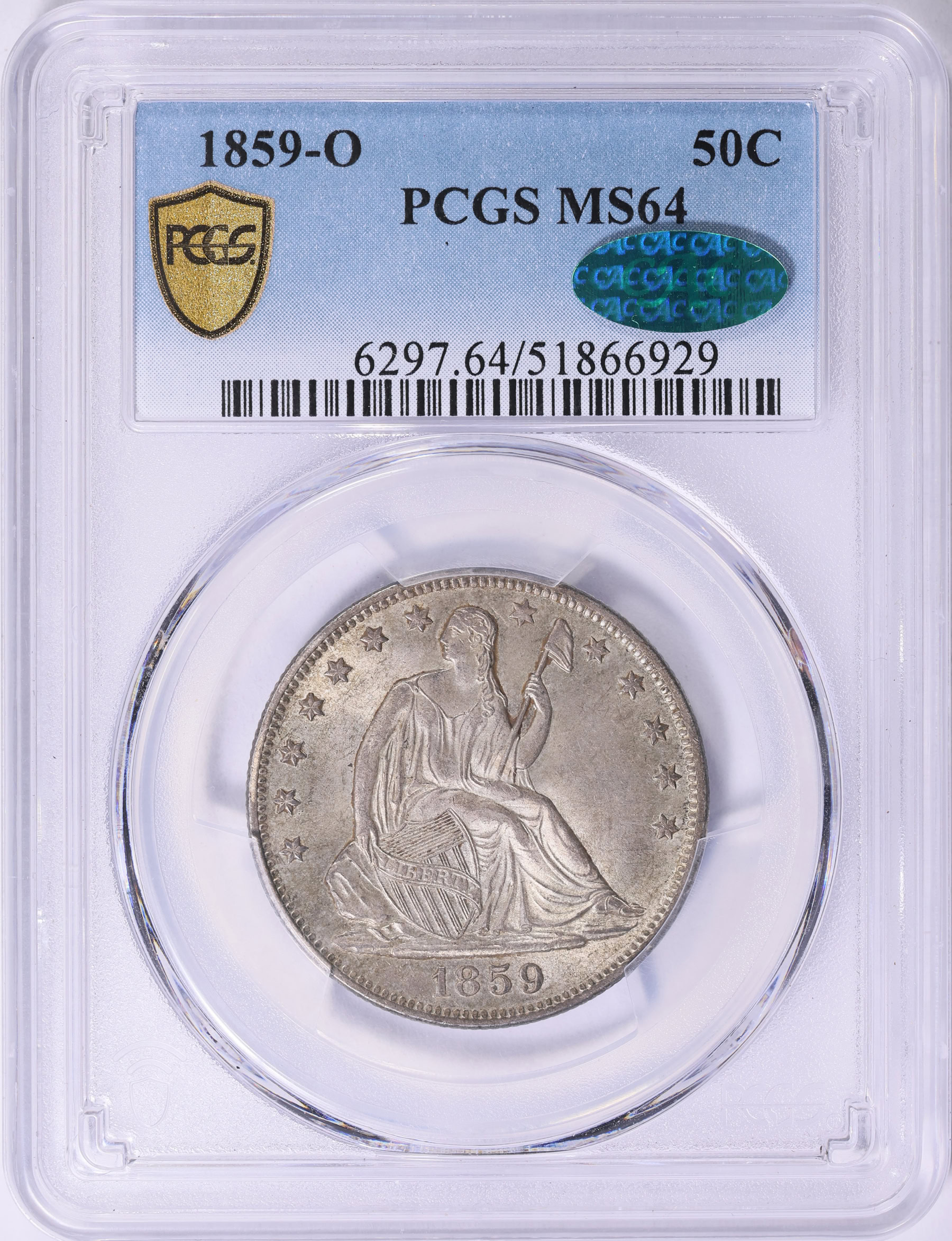 1859-O Seated Liberty Half Dollar PCGS MS-64 (CAC Green) (Item 1887706) | GreatCollections Coin ...