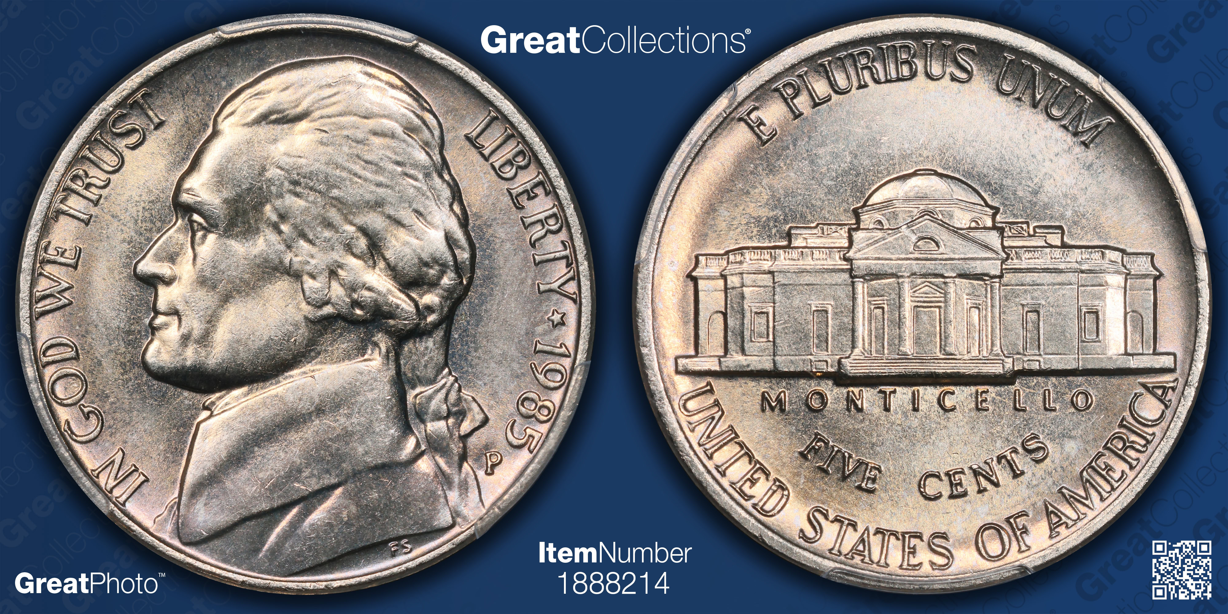 1985-P Jefferson Nickel PCGS MS-66 FS (Item 1888214) | GreatCollections ...