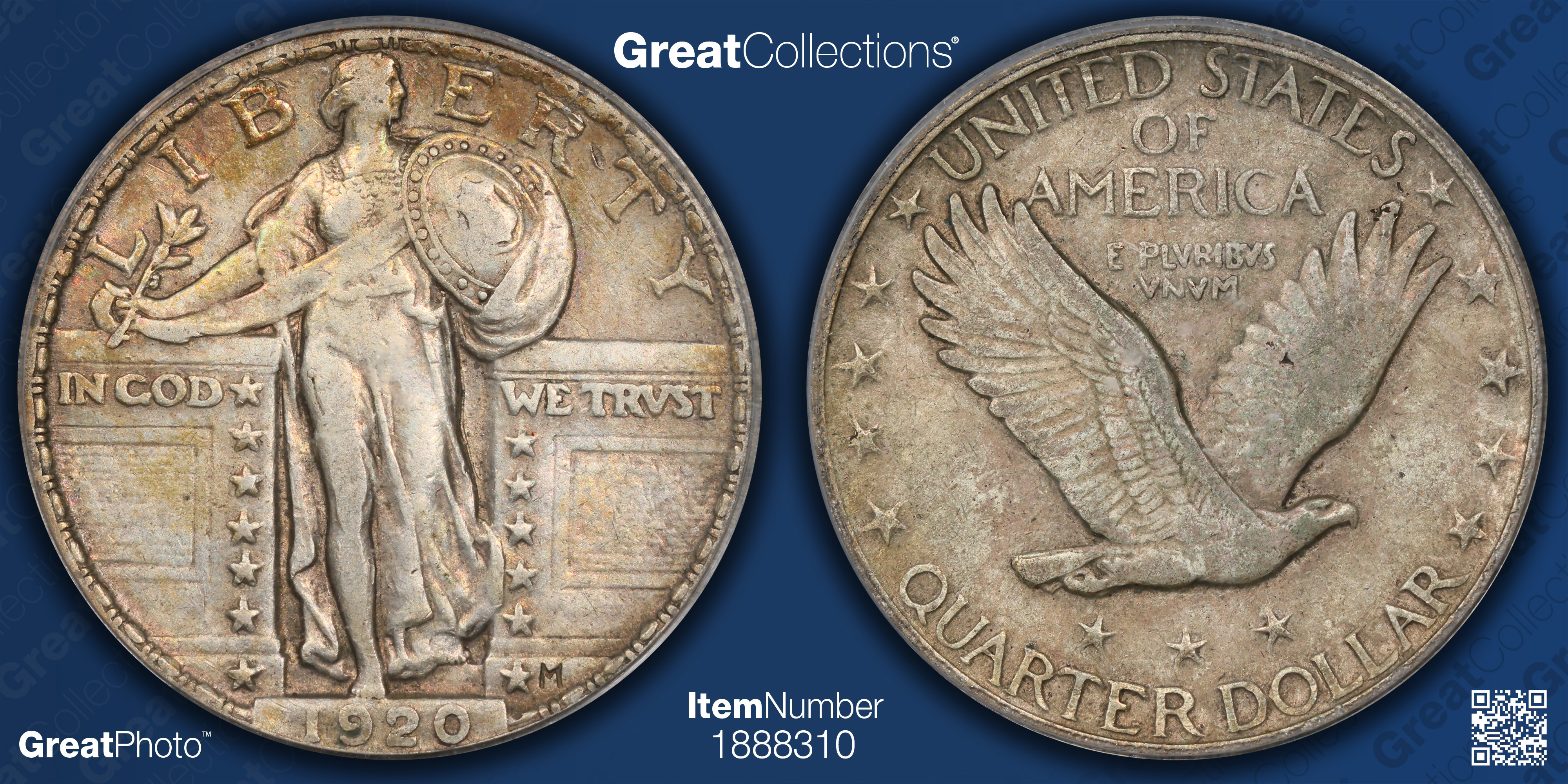 1920 Standing Liberty Quarter PCGS AU-50 (Toned) (Item 1888310 ...
