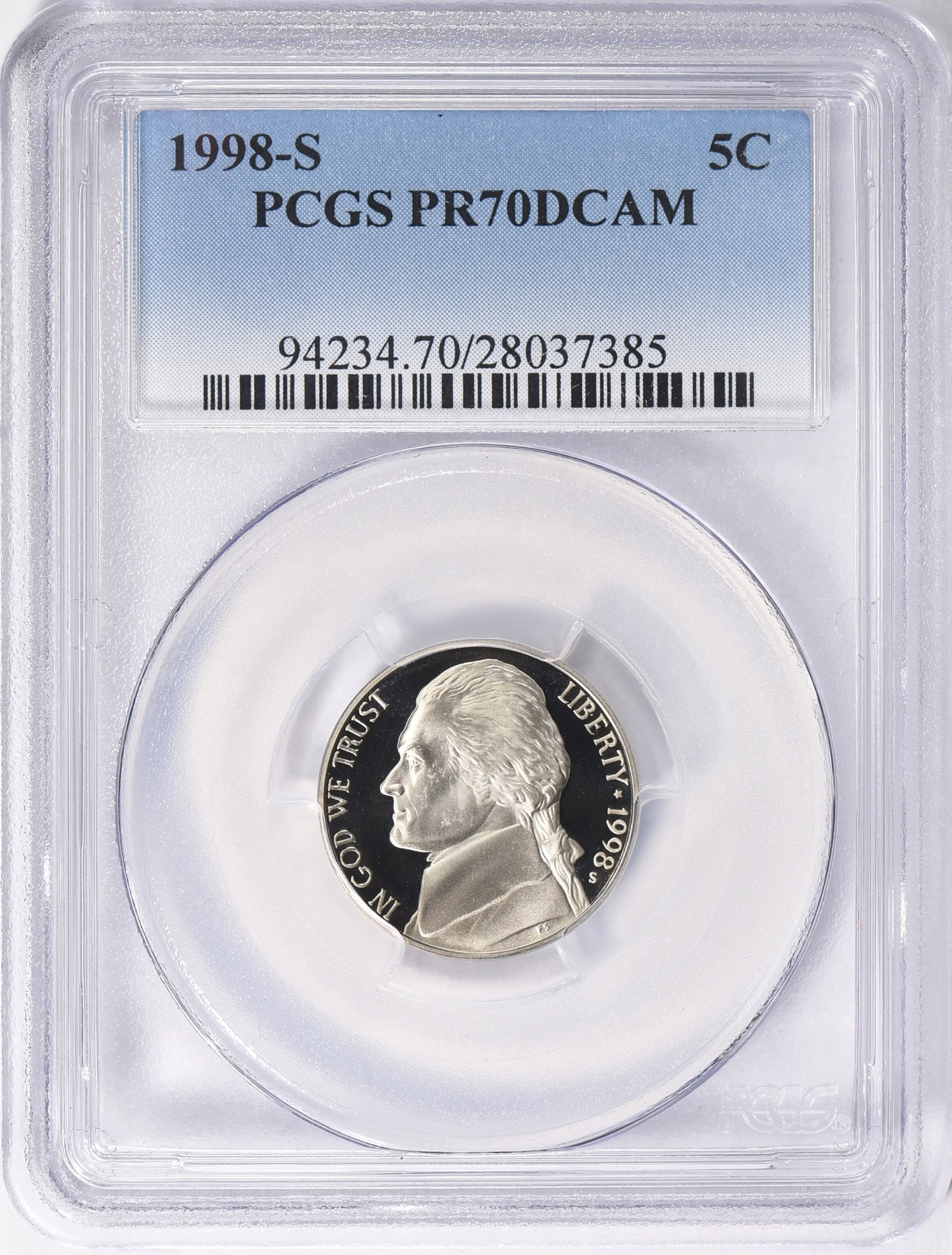 1998-S Jefferson Nickel PCGS Proof-70 DCAM (Item 1888807 ...