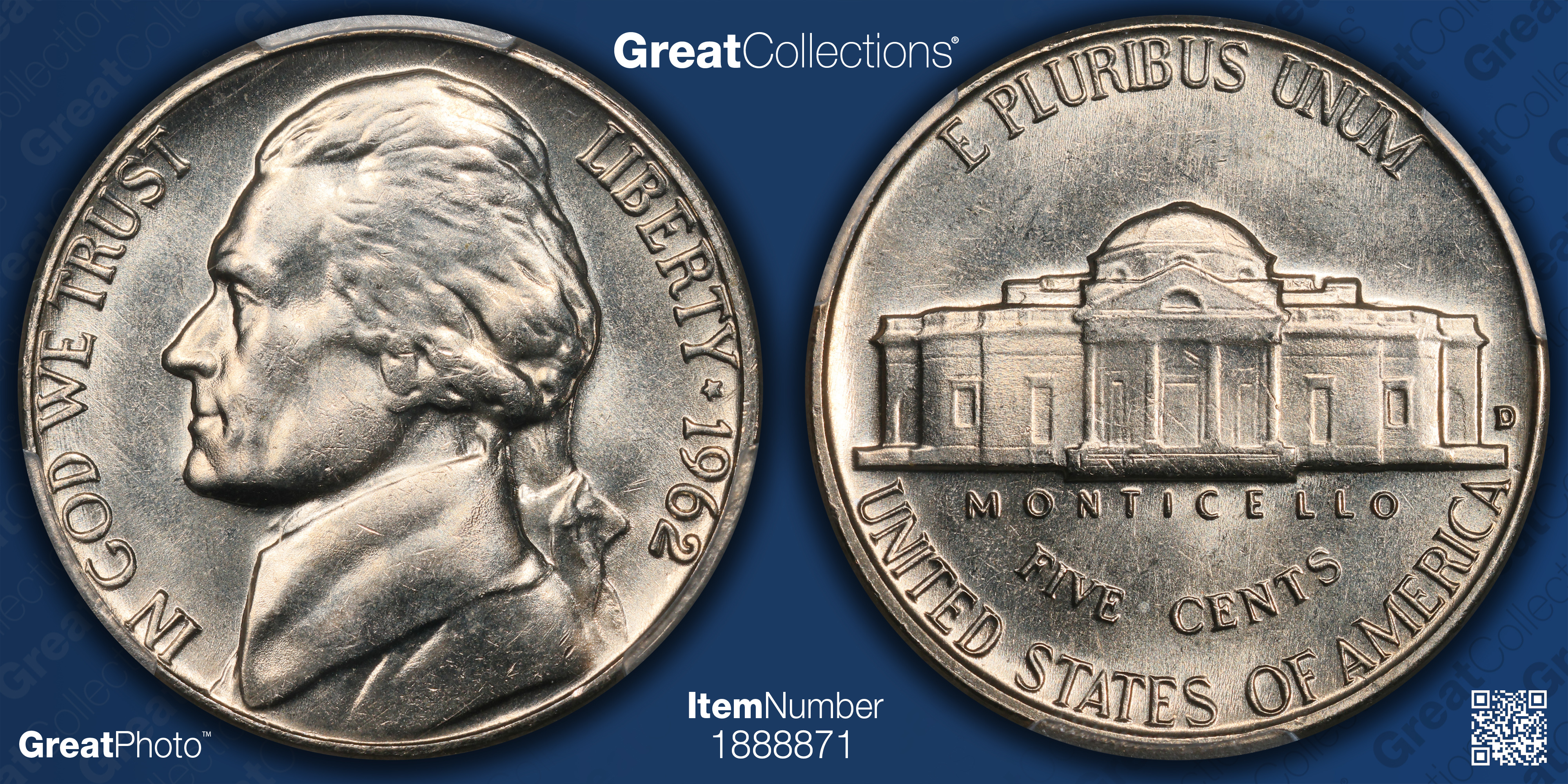 1962-D Jefferson Nickel PCGS MS-66 (Item 1888871) | GreatCollections ...