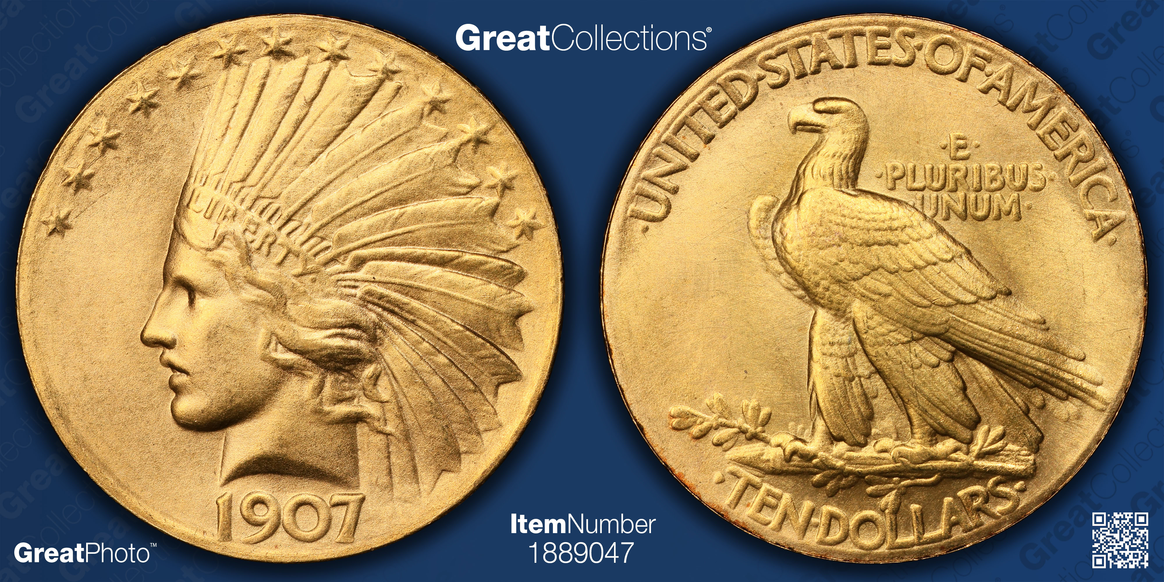 1907 Indian Gold Eagle Wire Edge PCGS MS-65+ (Eliasberg Collection ...