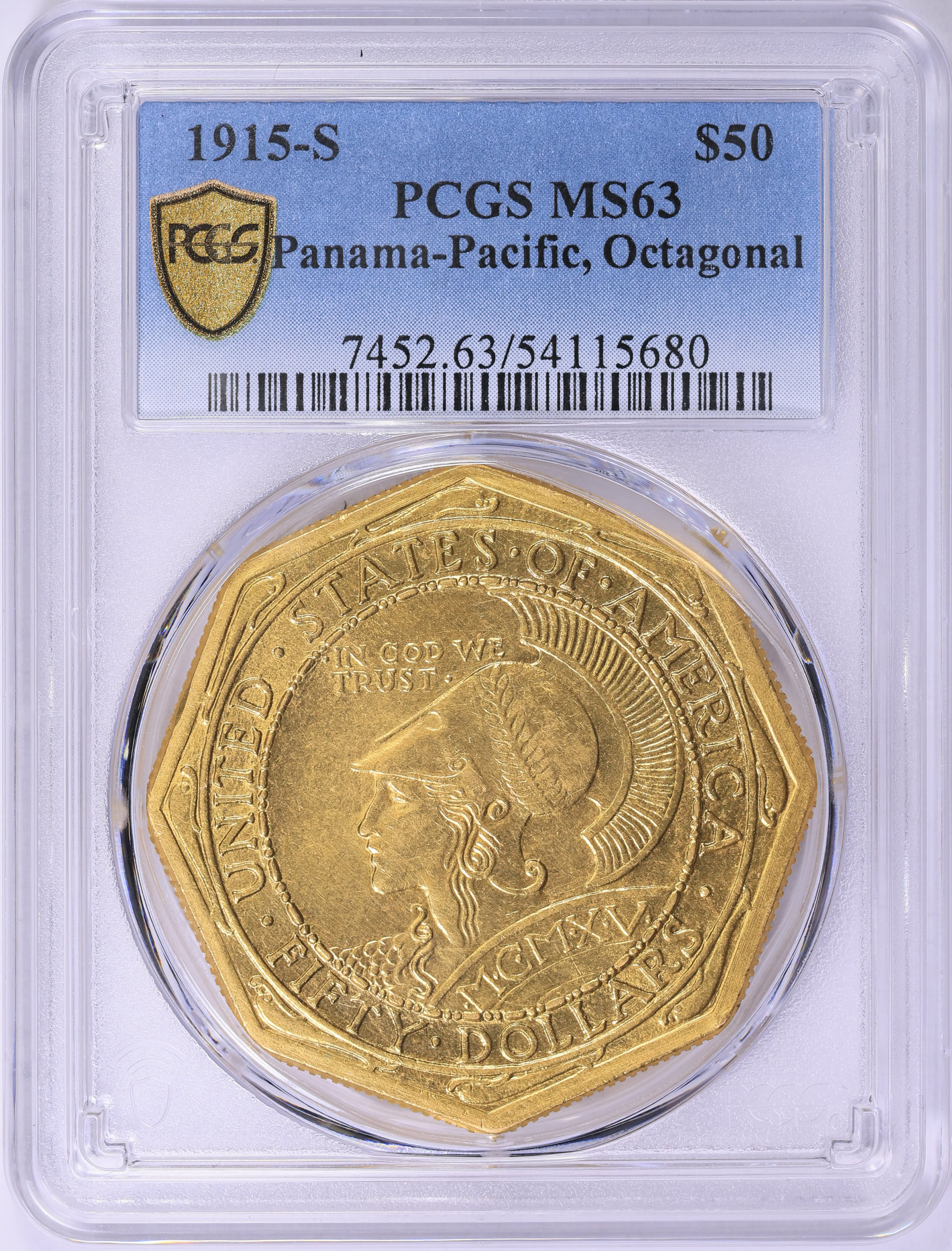 1915-S Panama-Pacific Exposition $50 Gold, Octagonal PCGS MS-63 (Item 1889048 ...