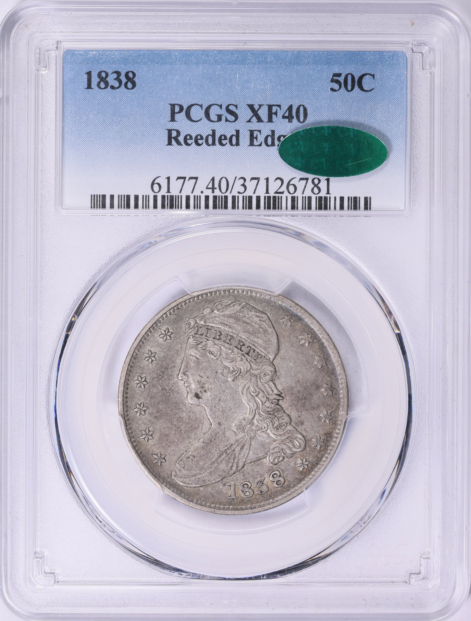 1838 Capped Bust Half Dollar Reeded Edge PCGS XF-40 (CAC Green) (Item ...