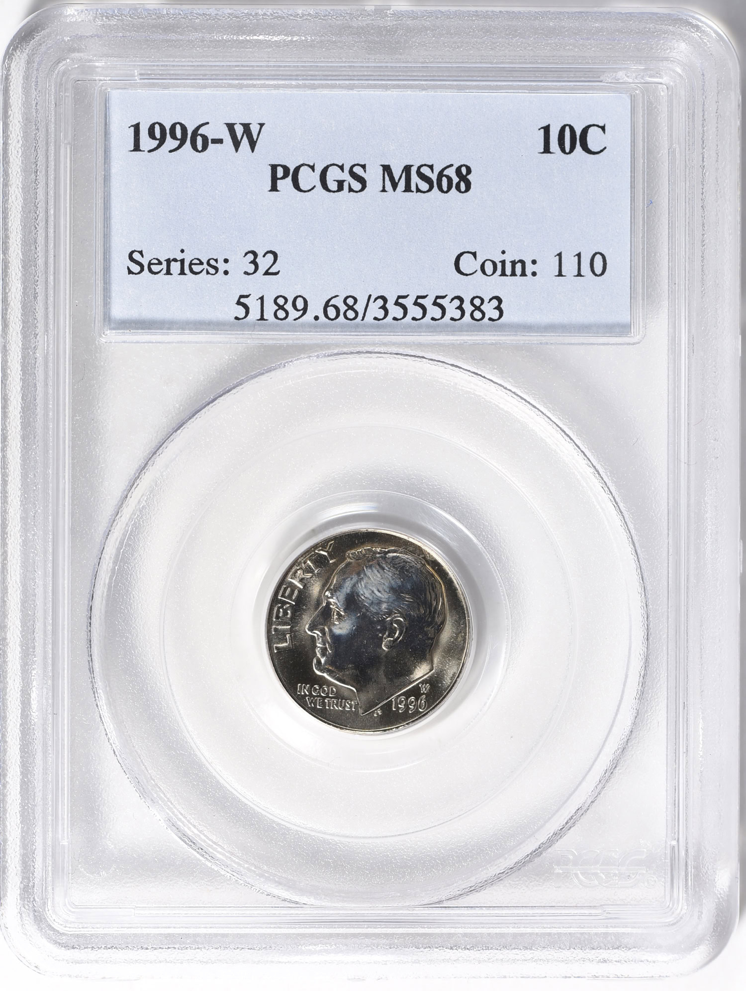 1996-W Roosevelt Dime PCGS MS-68 (Item 1889414) | GreatCollections Coin ...