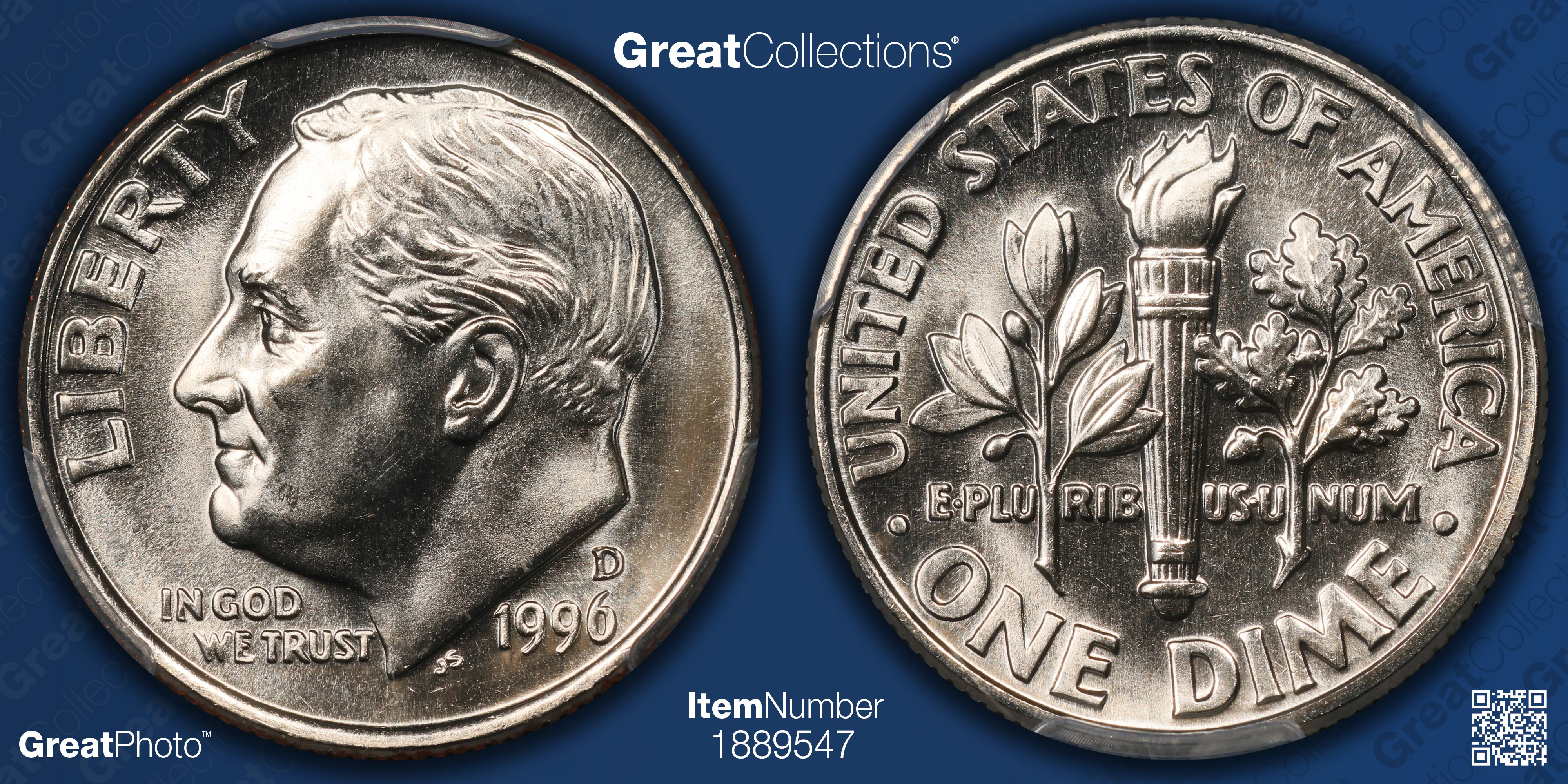 1996-D Roosevelt Dime PCGS MS-68 (Item 1889547) | GreatCollections Coin ...