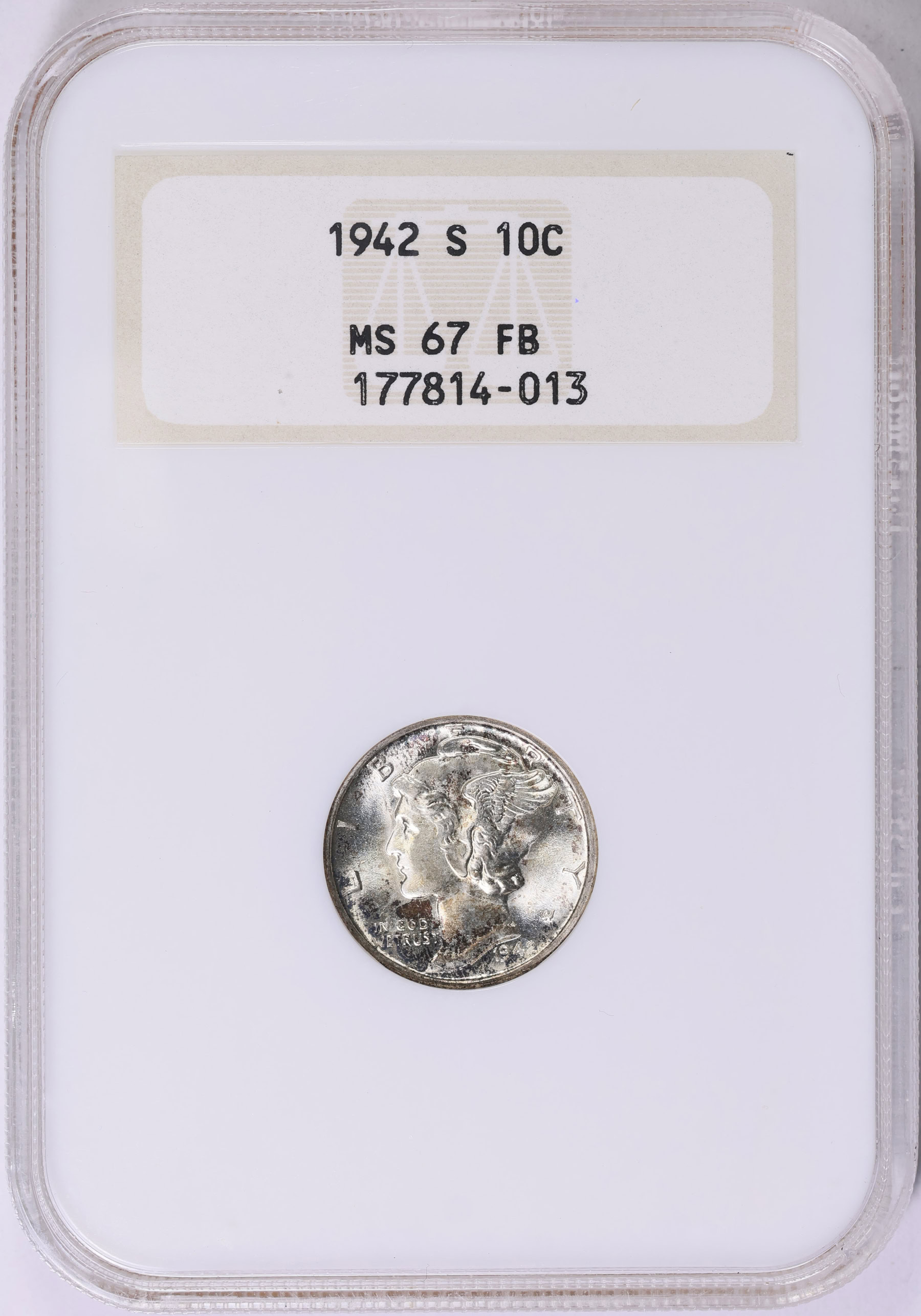 1942-S Mercury Dime NGC MS-67 FB (Toned) (Item 1889671) | GreatCollections Coin Auctions