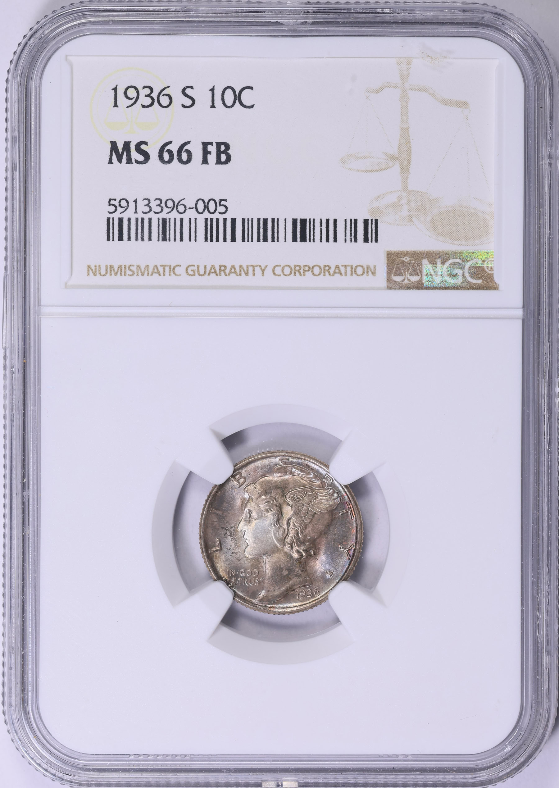 1936-S Mercury Dime NGC MS-66 FB (Toned) (Item 1889682) | GreatCollections Coin Auctions