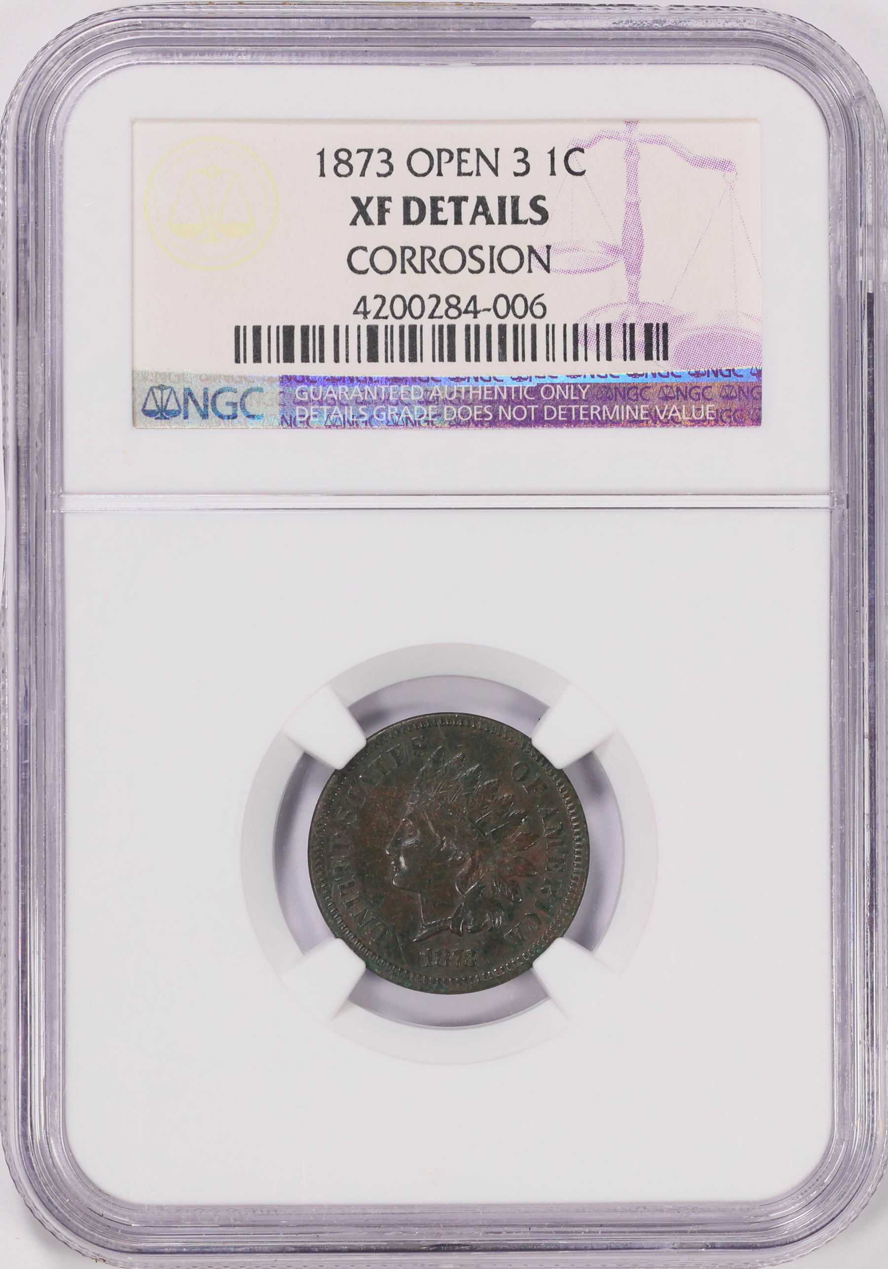 1873 Indian Cent Open 3 NGC XF Details (Item 1889768) | GreatCollections Coin Auctions