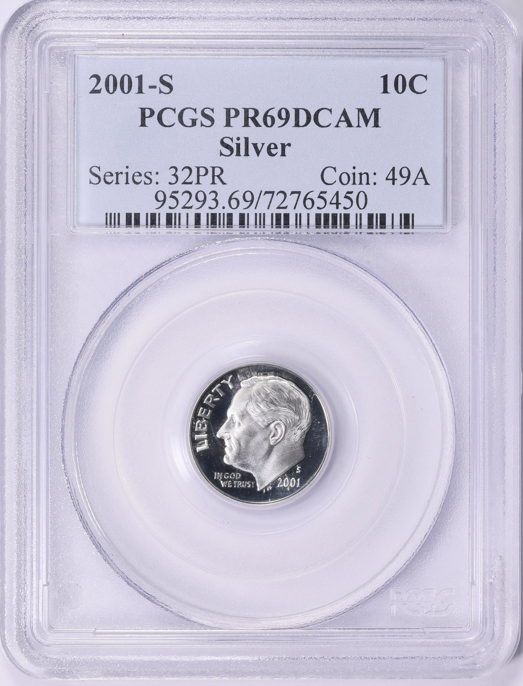 2001-S Roosevelt Dime Silver PCGS Proof-69 DCAM (Item 1890043 ...
