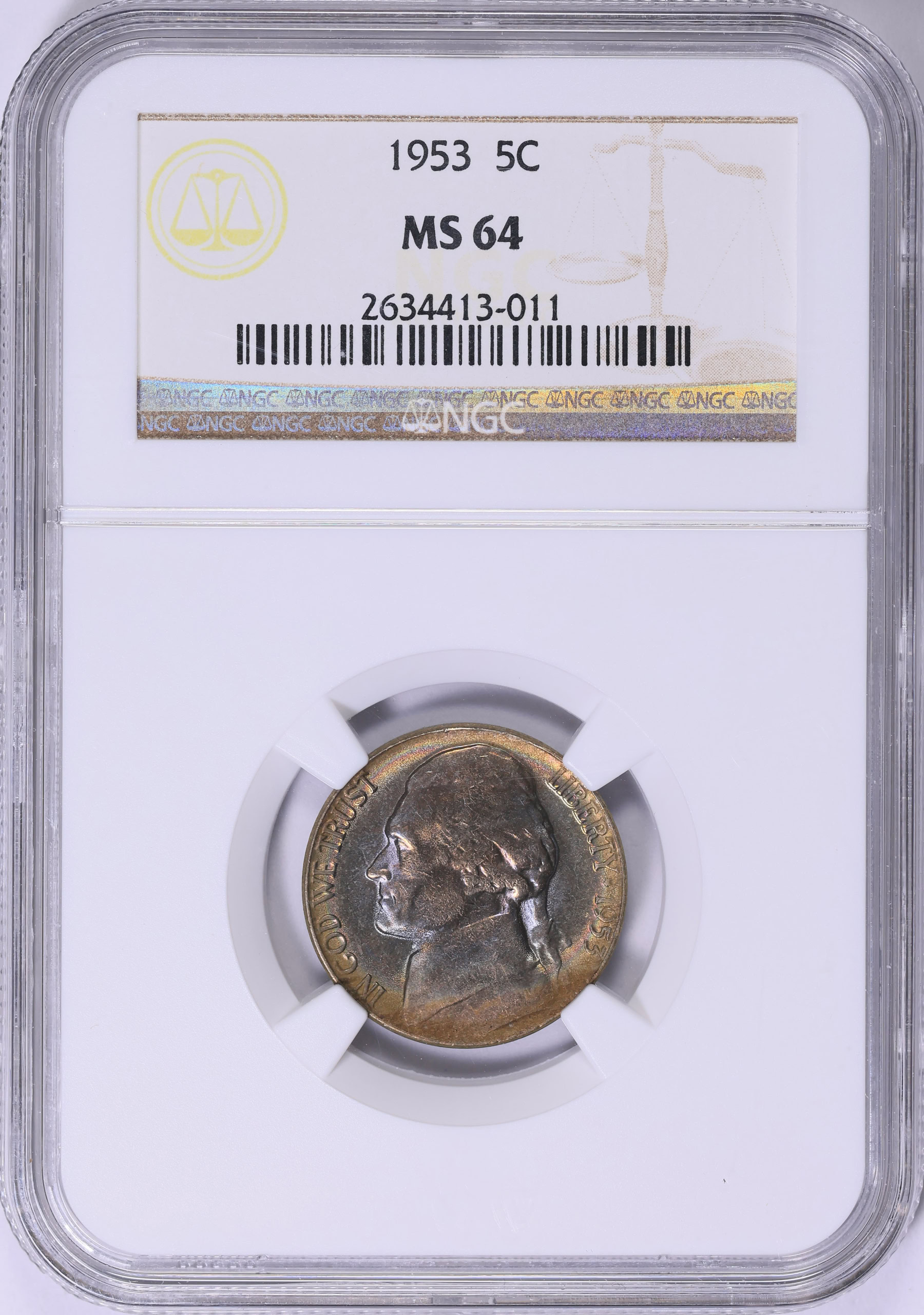 1953 Jefferson Nickel NGC MS-64 (Toned) (Item 1890232) | GreatCollections Coin Auctions