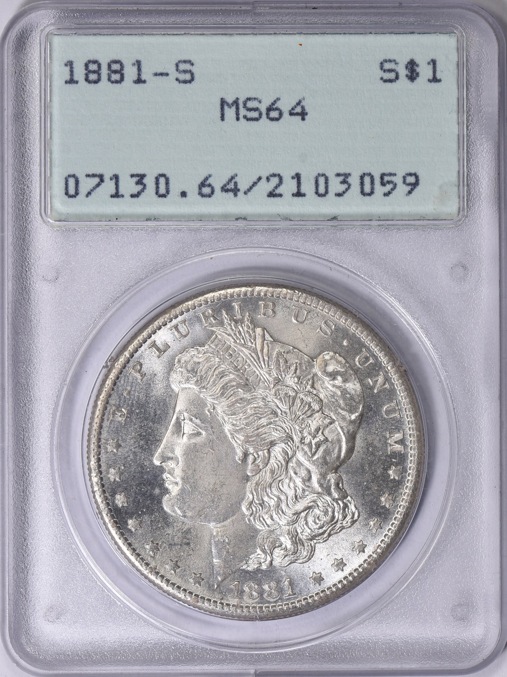 1881-S Morgan Silver Dollar PCGS MS-64 OGH (1st Gen) (Item 1890249) | GreatCollections Coin Auctions