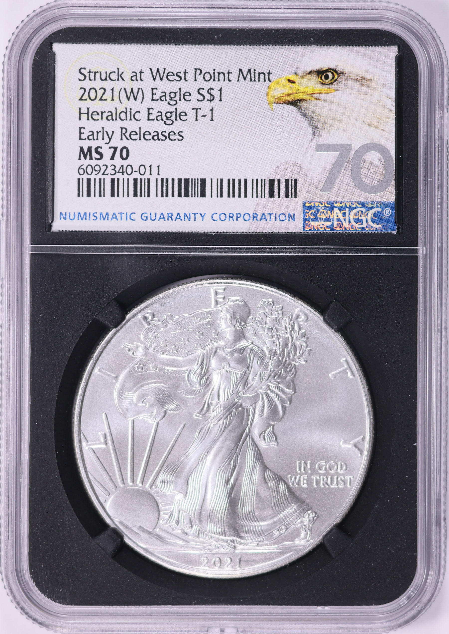 2021-(W) $1 Silver Eagle Type 1 Struck at West Point Early Releases NGC MS-70 (Eagle Label ...