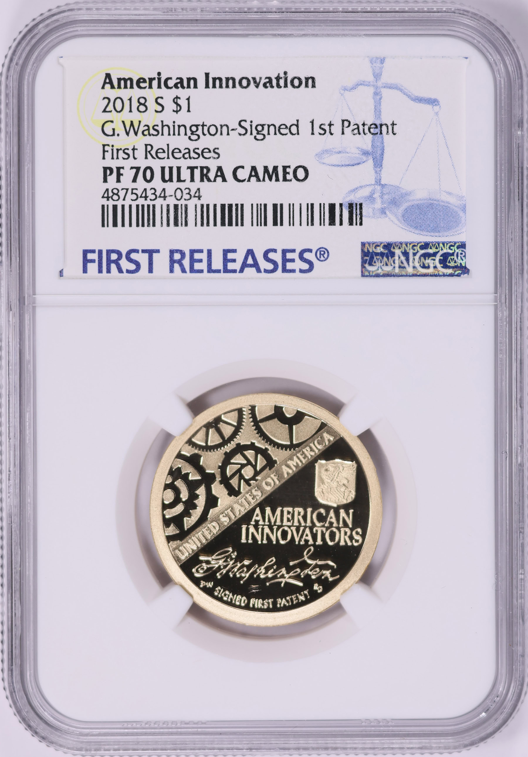 2018-S Innovation Dollar Washington Signed 1st Patent First Releases ...