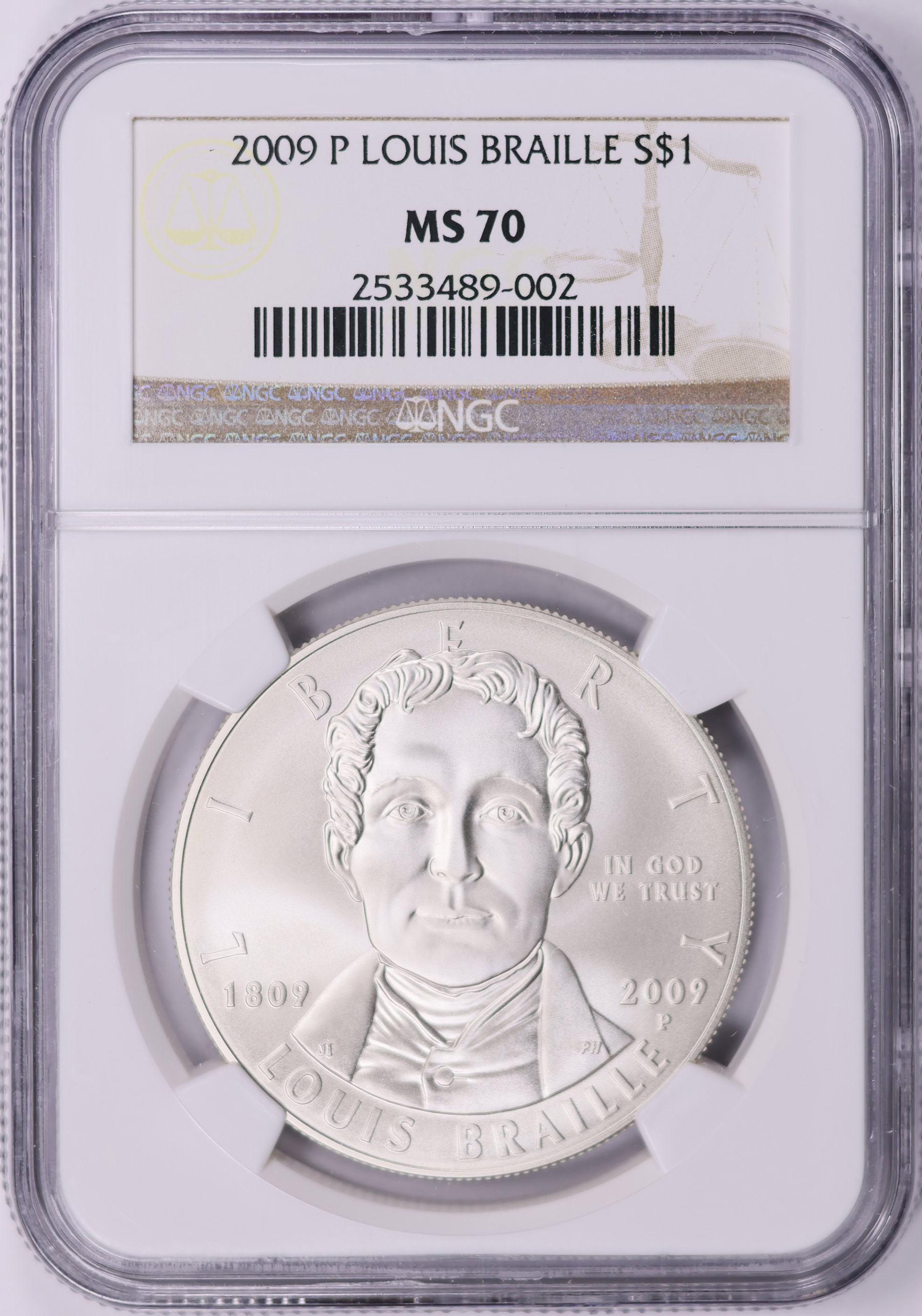 2009-P Louis Braille Bicentennial Silver Dollar NGC MS-70 (Item 1890916 ...