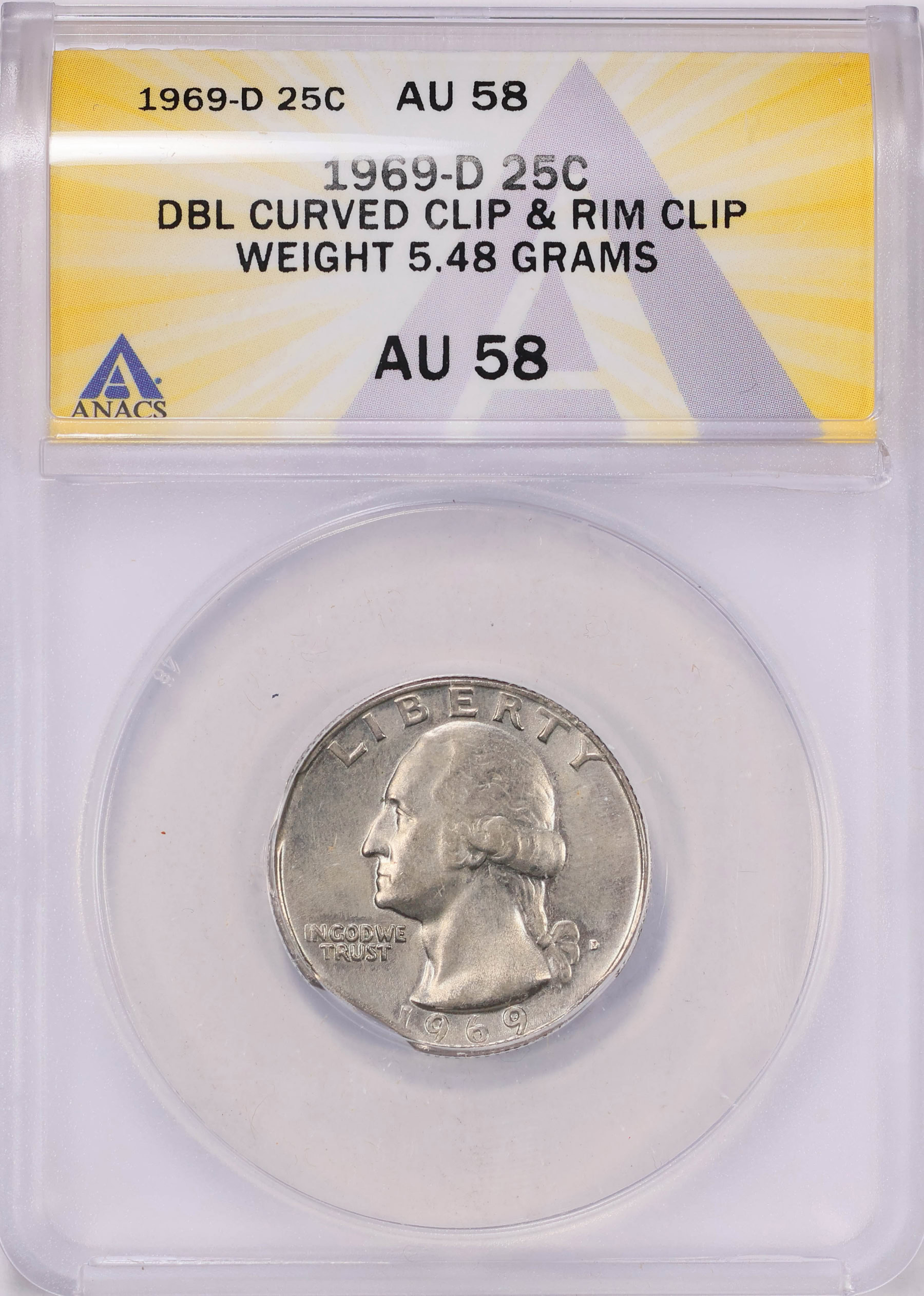Mint Error 1969-D Washington Quarter Double Curved Clip & Rim Clip ...