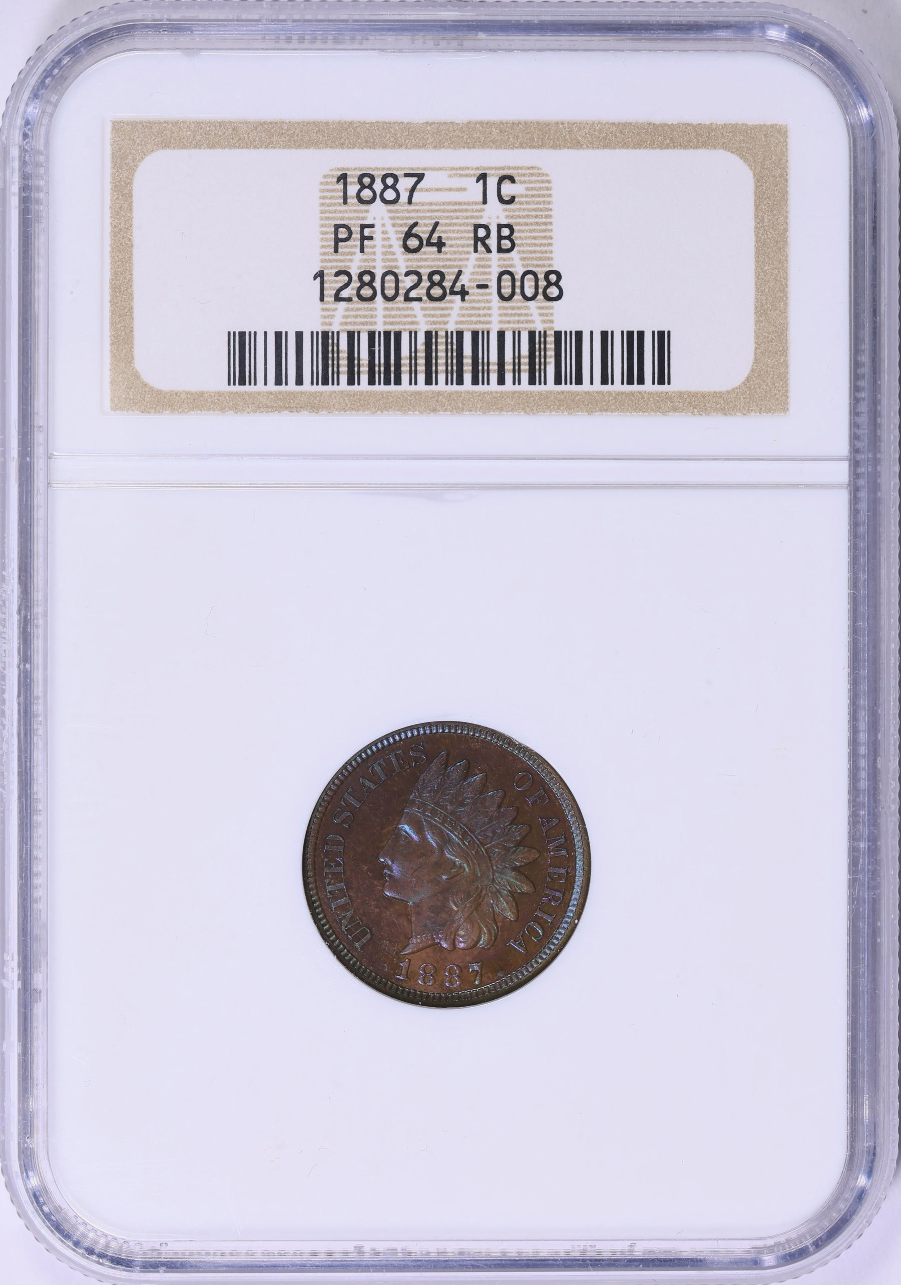 1887 Indian Cent NGC Proof-64 RB (Toned) (Item 1891184) | GreatCollections Coin Auctions