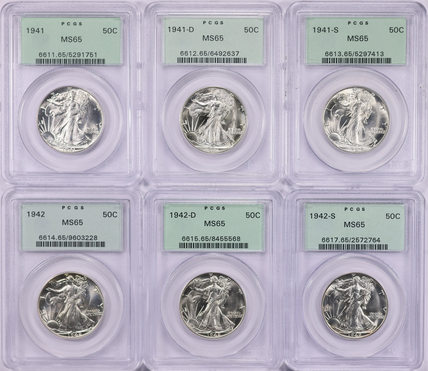 1941 - 1947 Walking Liberty Half Dollar Short Set PCGS MS-65 OGH (20 Coins) (Item 1891213 ...