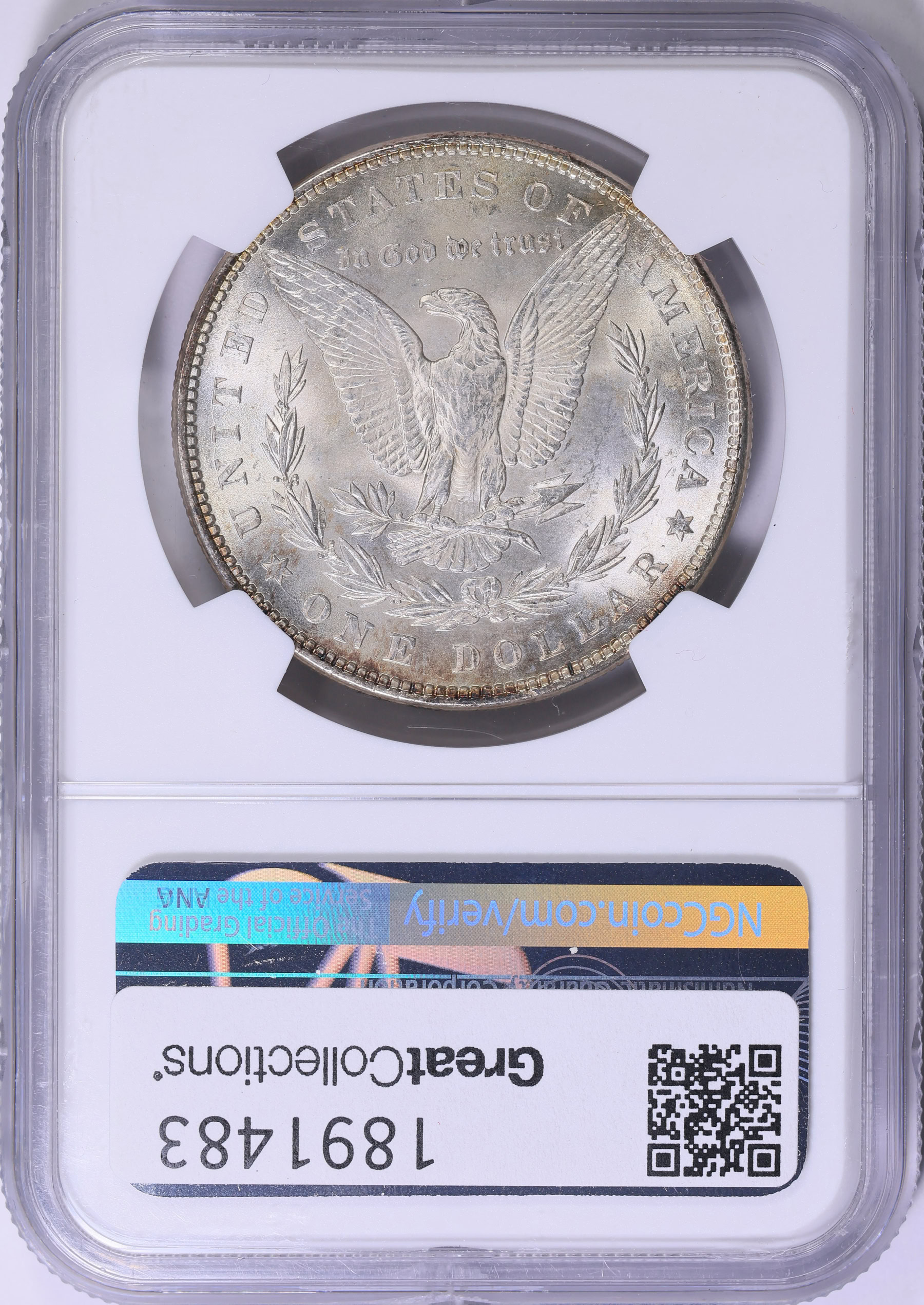 1878 Morgan Silver Dollar 7 Tailfeathers, Reverse of 1879 NGC MS-63 ...