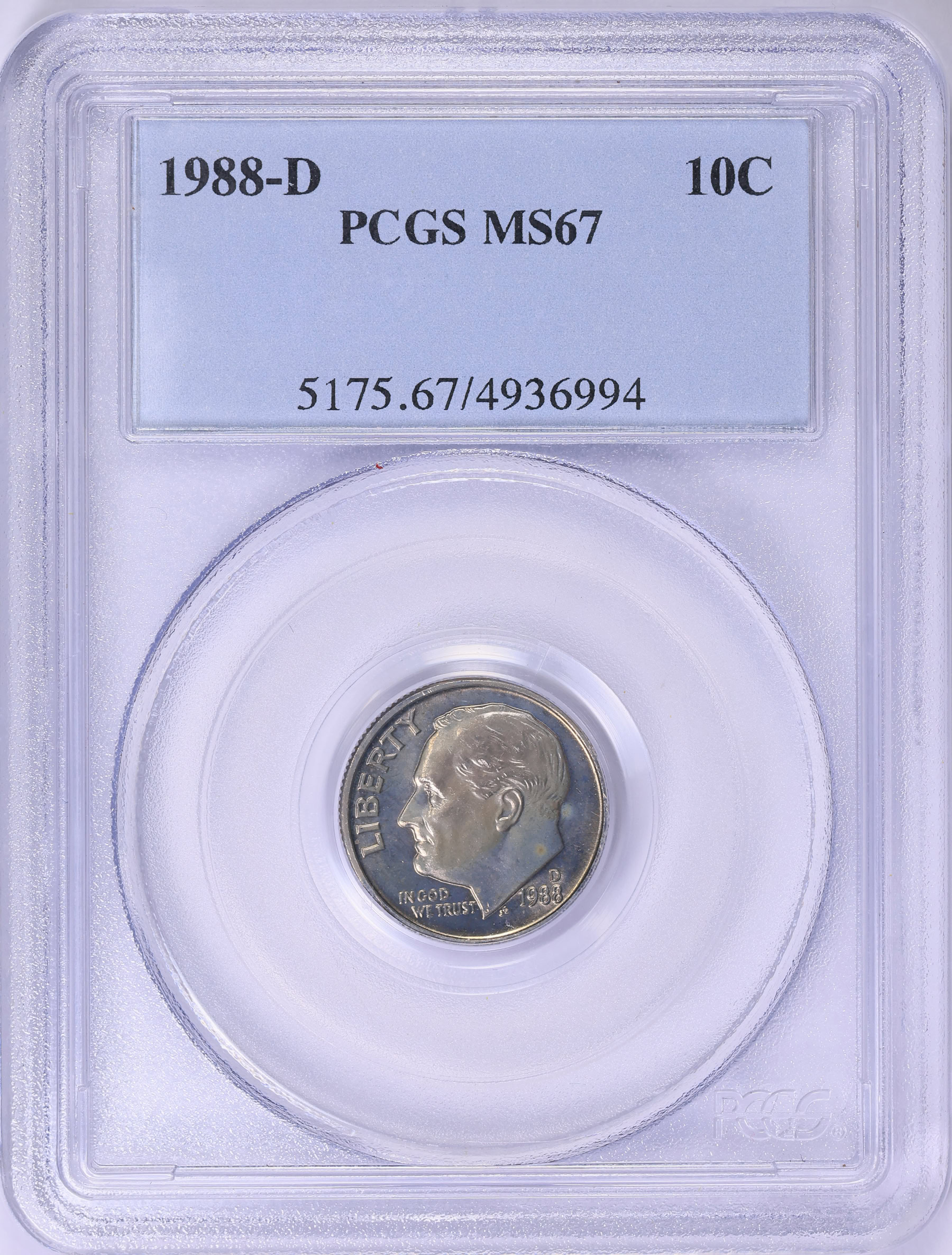 1988-D Roosevelt Dime PCGS MS-67 (Item 1891700) | GreatCollections Coin ...