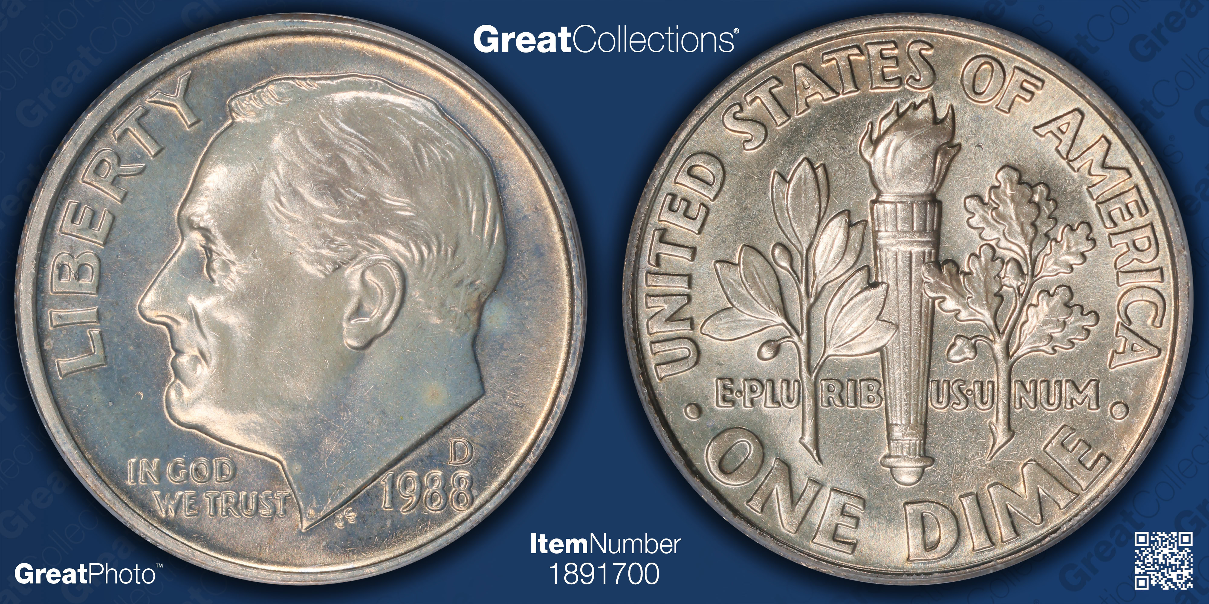 1988-D Roosevelt Dime PCGS MS-67 (Item 1891700) | GreatCollections Coin ...