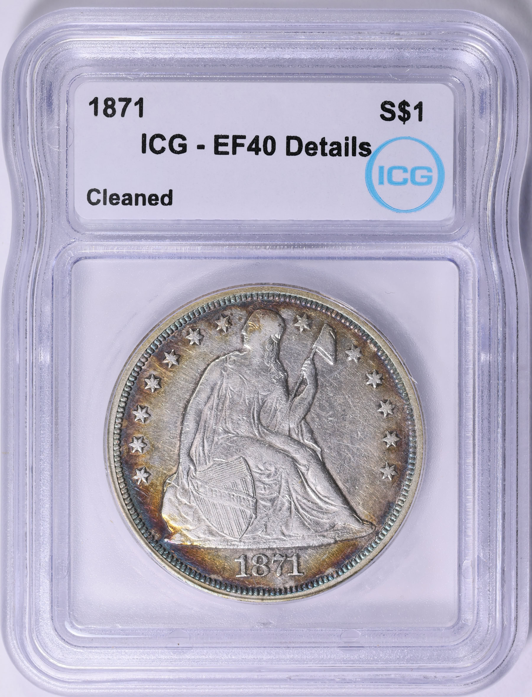 1871 Seated Liberty Silver Dollar ICG XF-40 Details (Item 1892061) | GreatCollections Coin Auctions