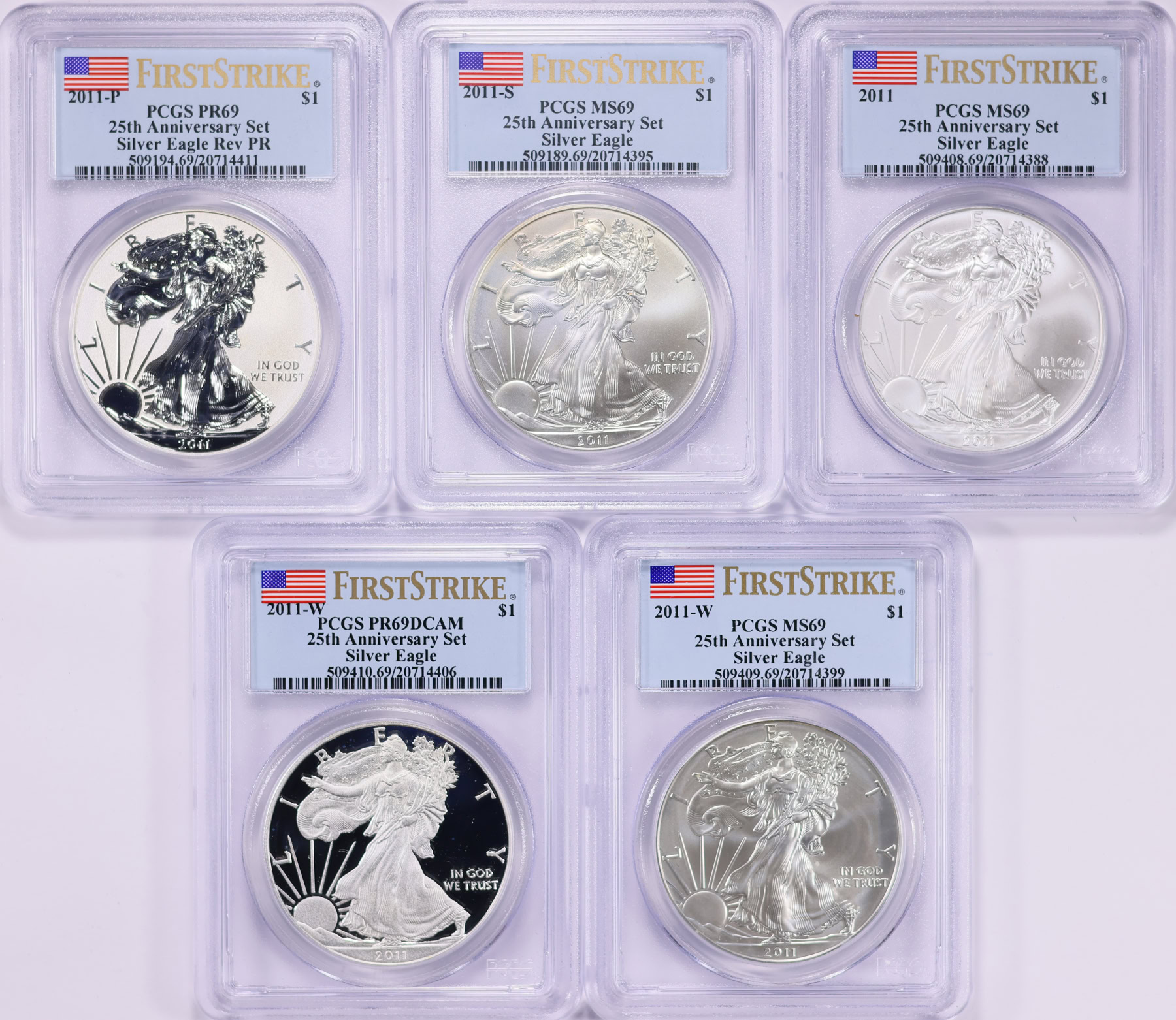 2011 25th Anniversary $1 Silver Eagle Set First Strike PCGS MS-69/Proof ...