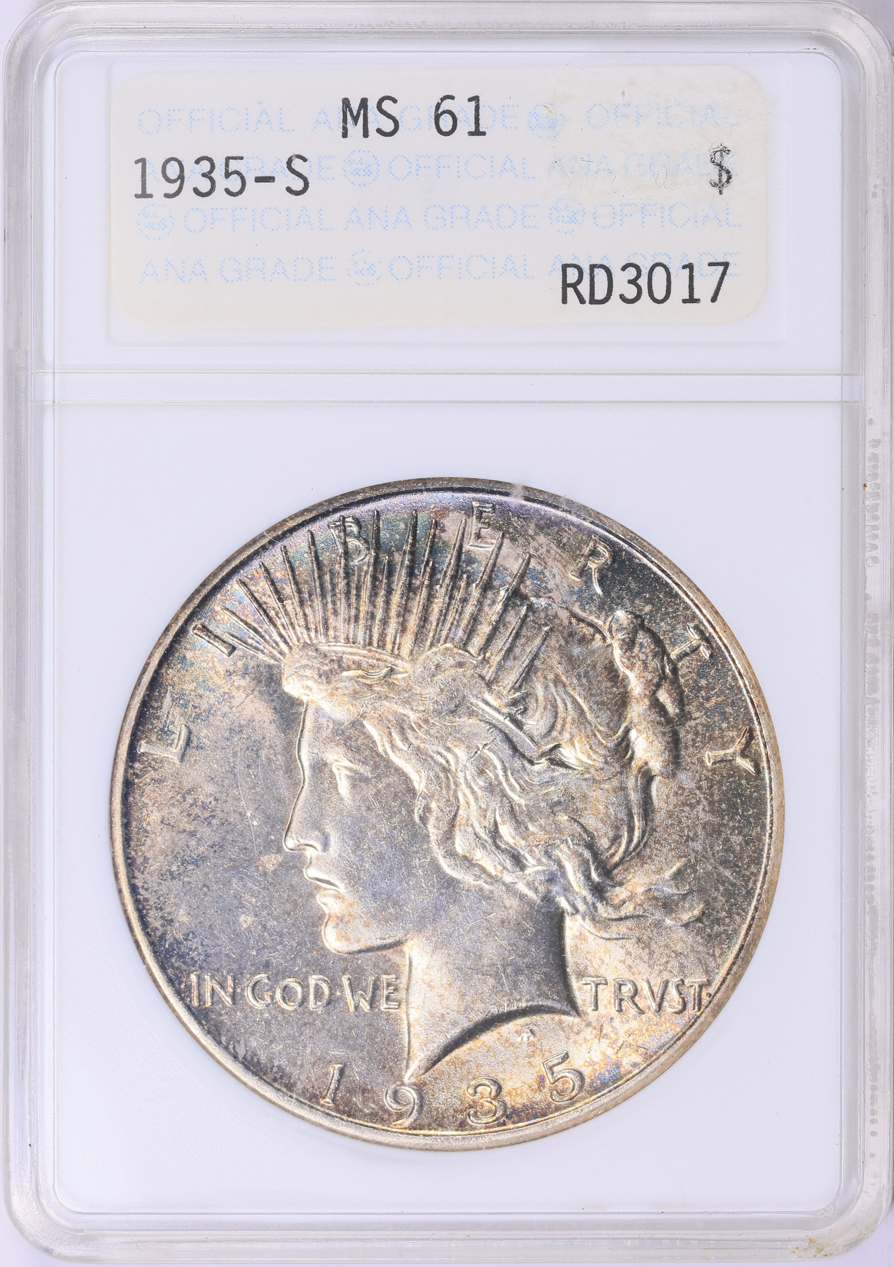 1935-S Peace Silver Dollar ANACS MS-61 OH (Toned) (Item 1892185) | GreatCollections Coin Auctions