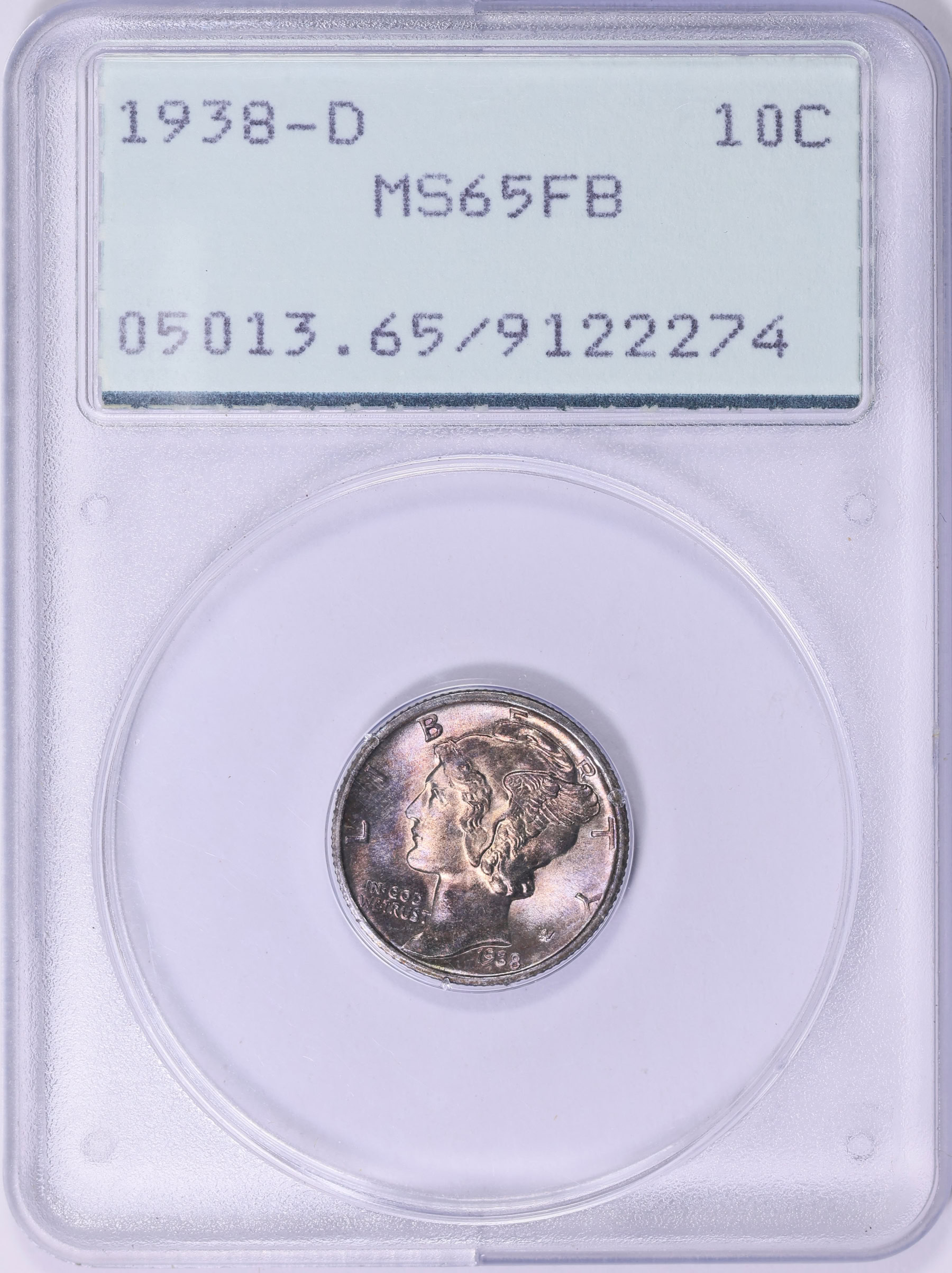 1938-D Mercury Dime PCGS MS-65 FB OGH (1st Gen) (Toned) (Item 1892188) | GreatCollections Coin ...