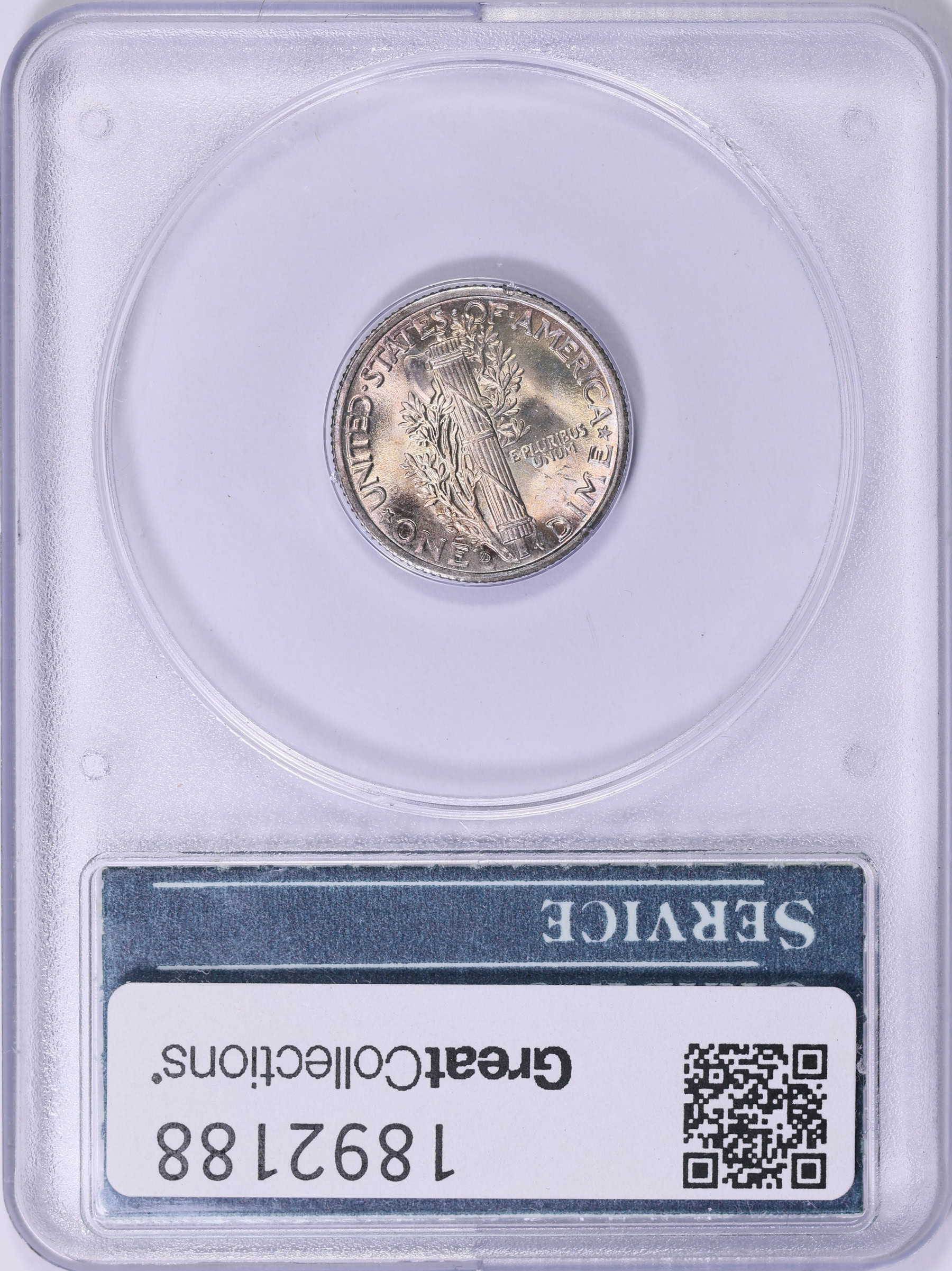 1938-D Mercury Dime PCGS MS-65 FB OGH (1st Gen) (Toned) (Item 1892188) | GreatCollections Coin ...