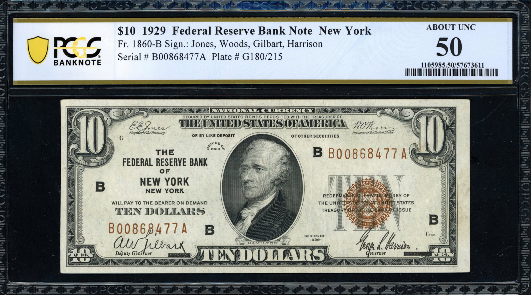Fr. 1860-B (BA Block) 1929 $10 New York Federal Reserve Bank Note Jones ...