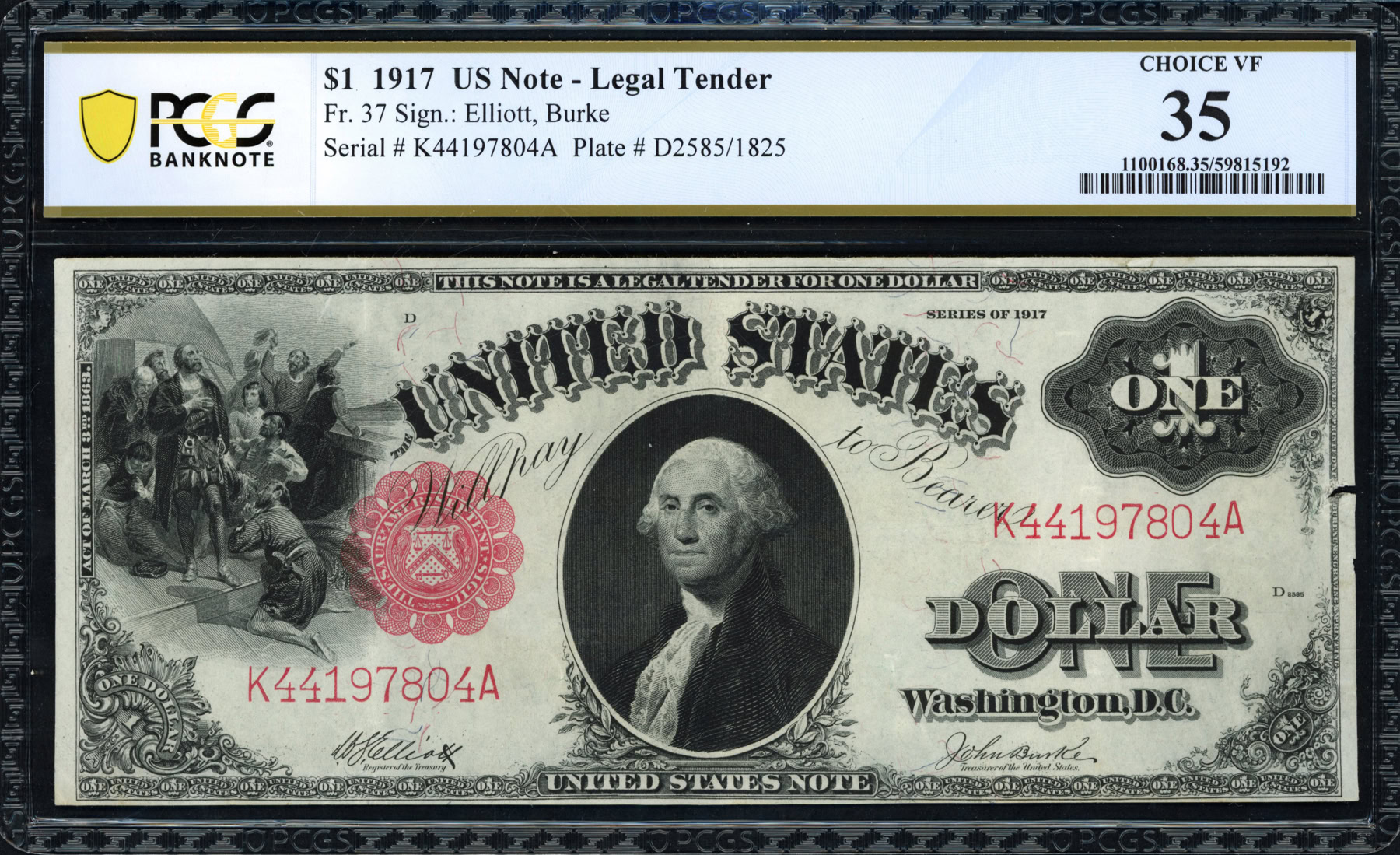 Fr. 37 1917 $1 Legal Tender Note Elliott / Burke PCGS Banknote Choice ...