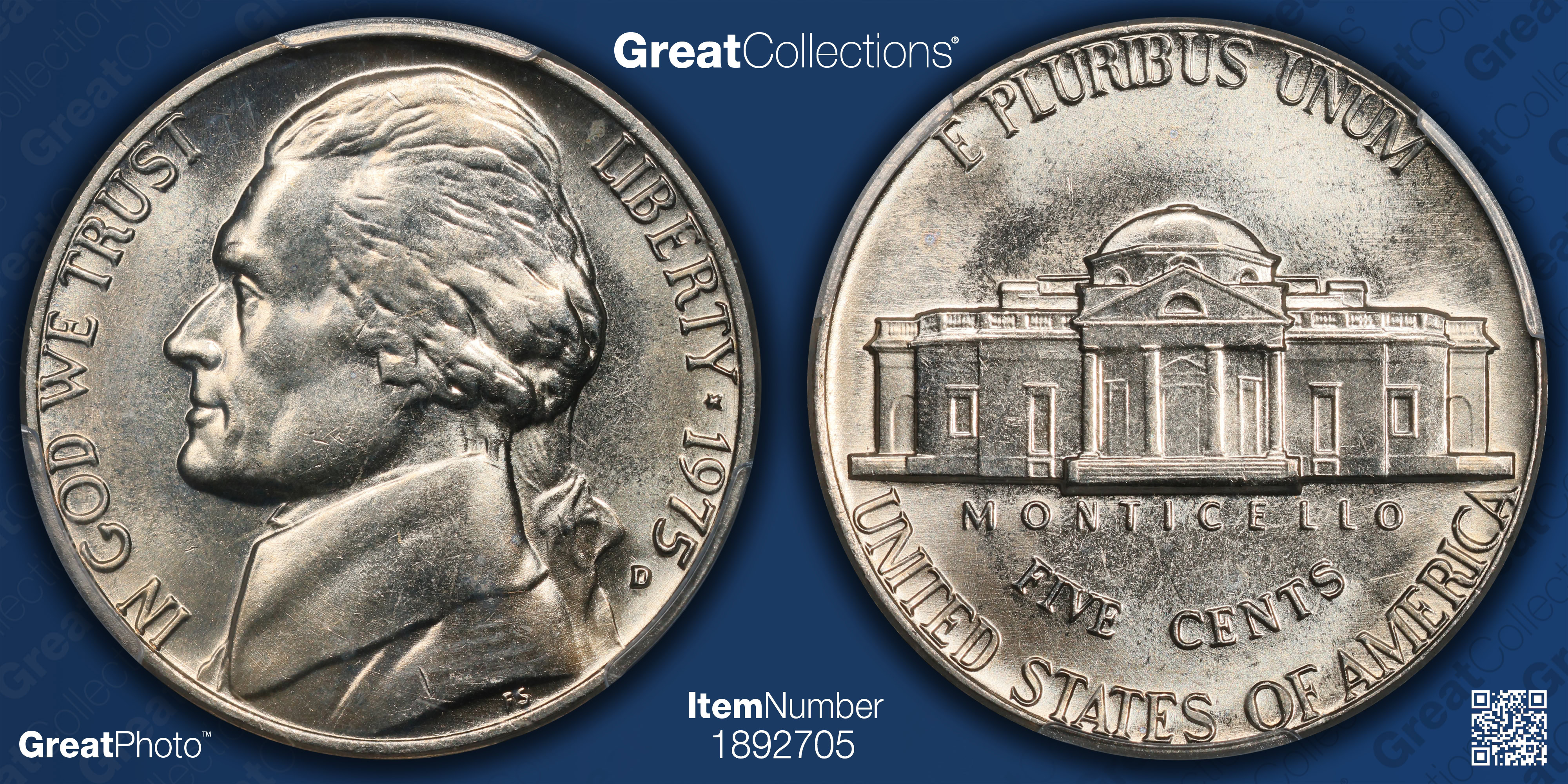 1975-D Jefferson Nickel PCGS MS-66 FS (Item 1892705) | GreatCollections ...