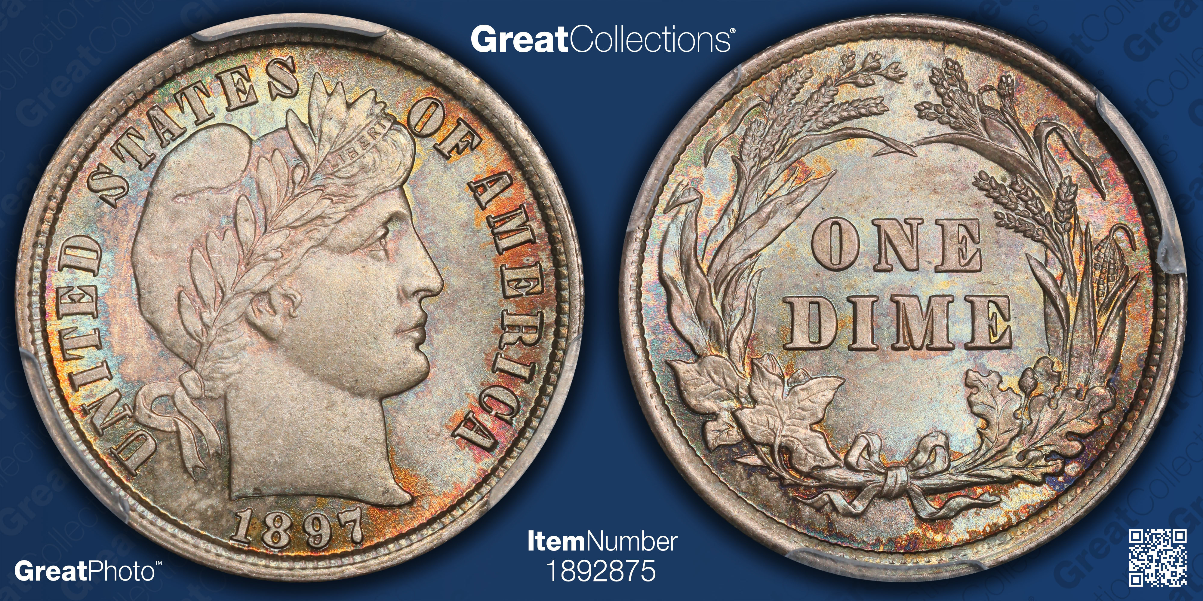 1897 Barber Dime PCGS MS-66 (CAC Green) (Toned) (Item 1892875 ...